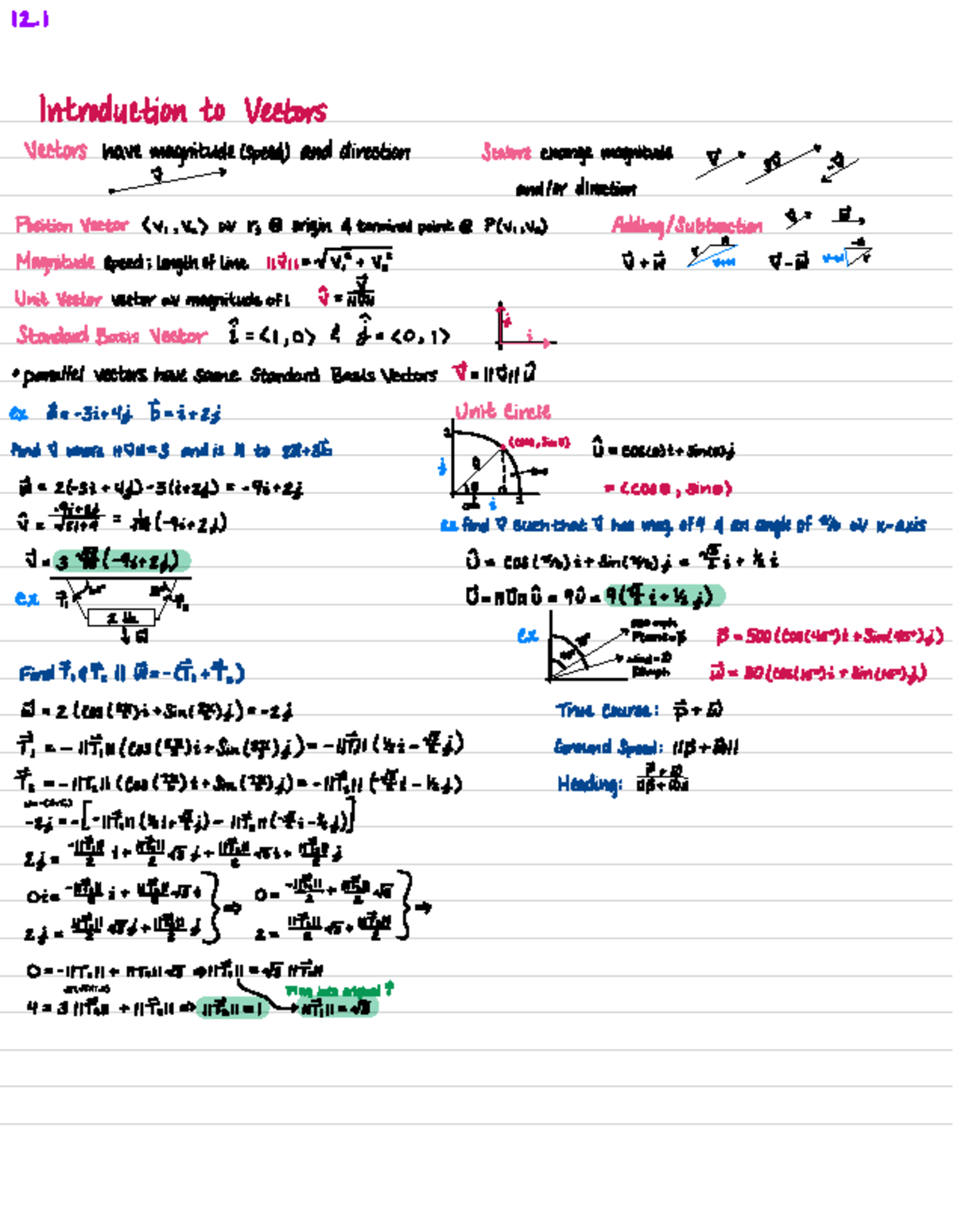MVC Unit 1 Notes - Introduction to Vectors -Vectors vs. Scalars -Adding ...