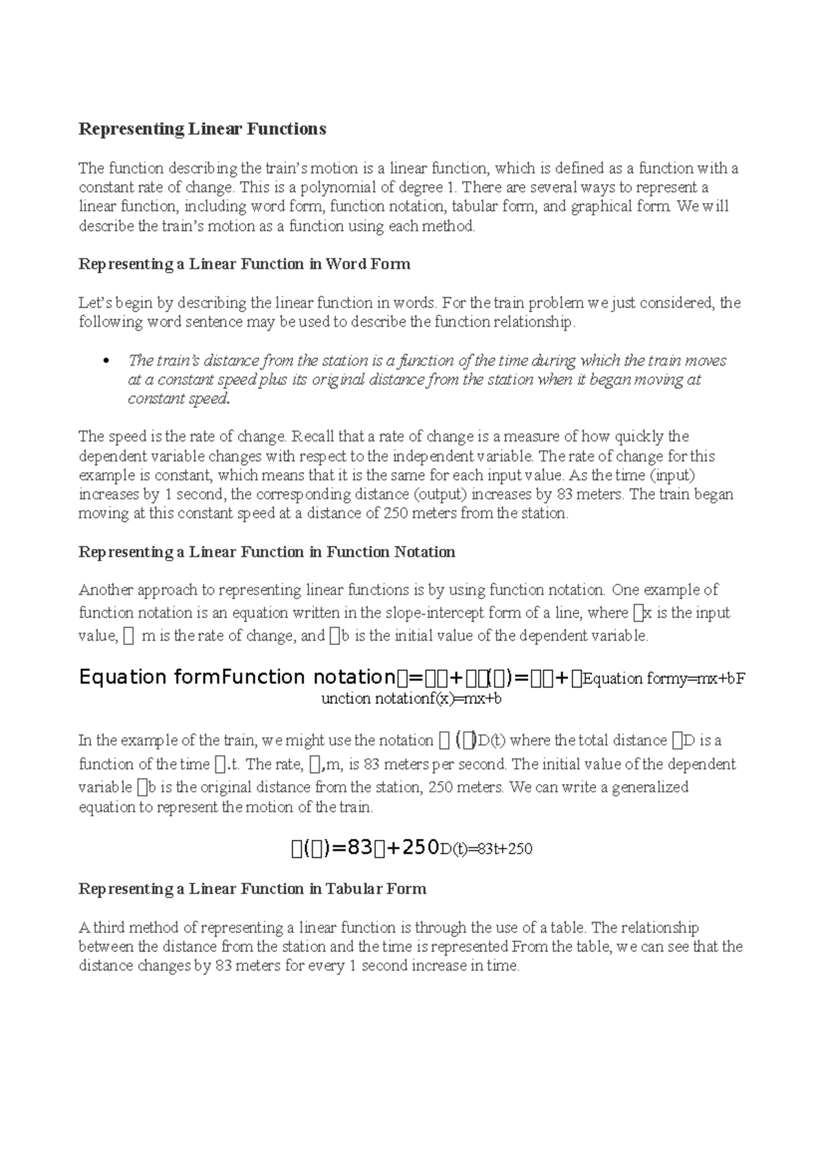 4.1 linear functions - Representing Linear Functions The function ...
