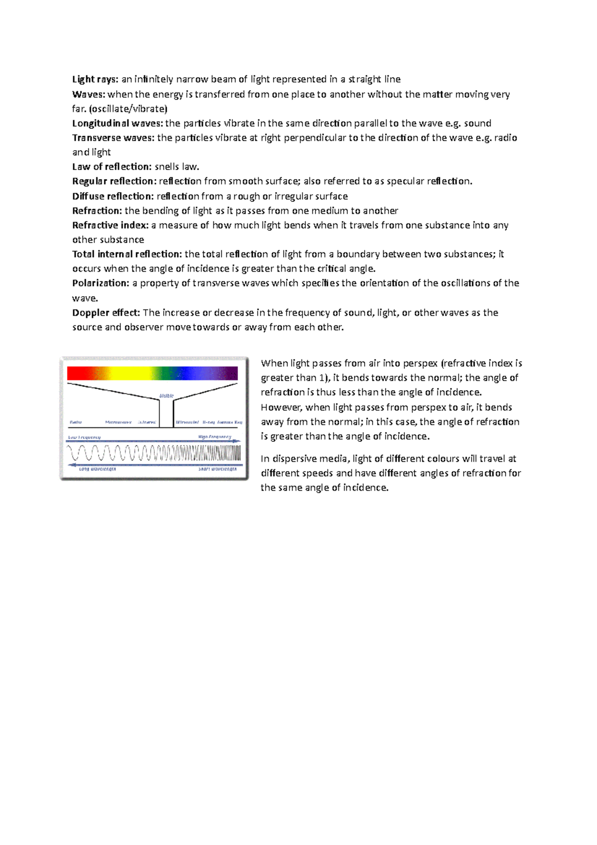 Unit 1 Physics - Light Cheat Sheet - Light rays: an infinitely narrow ...
