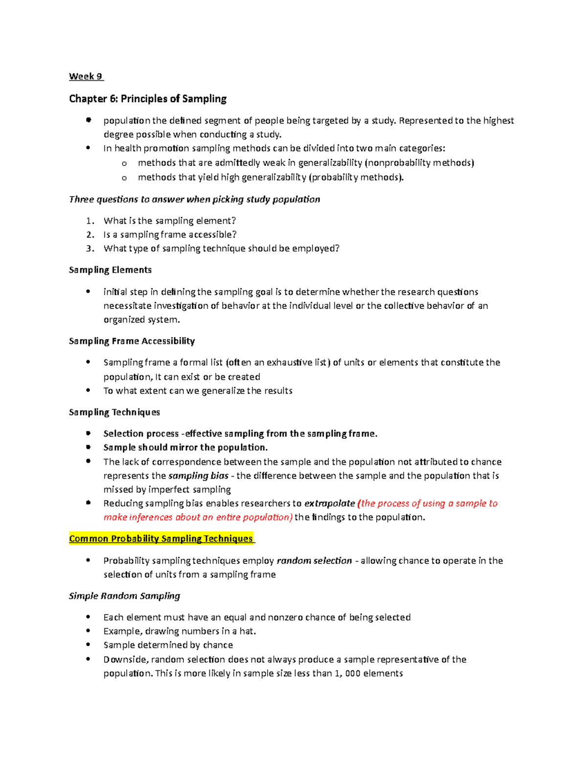 Week 9 - Sampling Techniques - Week 9 Chapter 6: Principles of Sampling ...