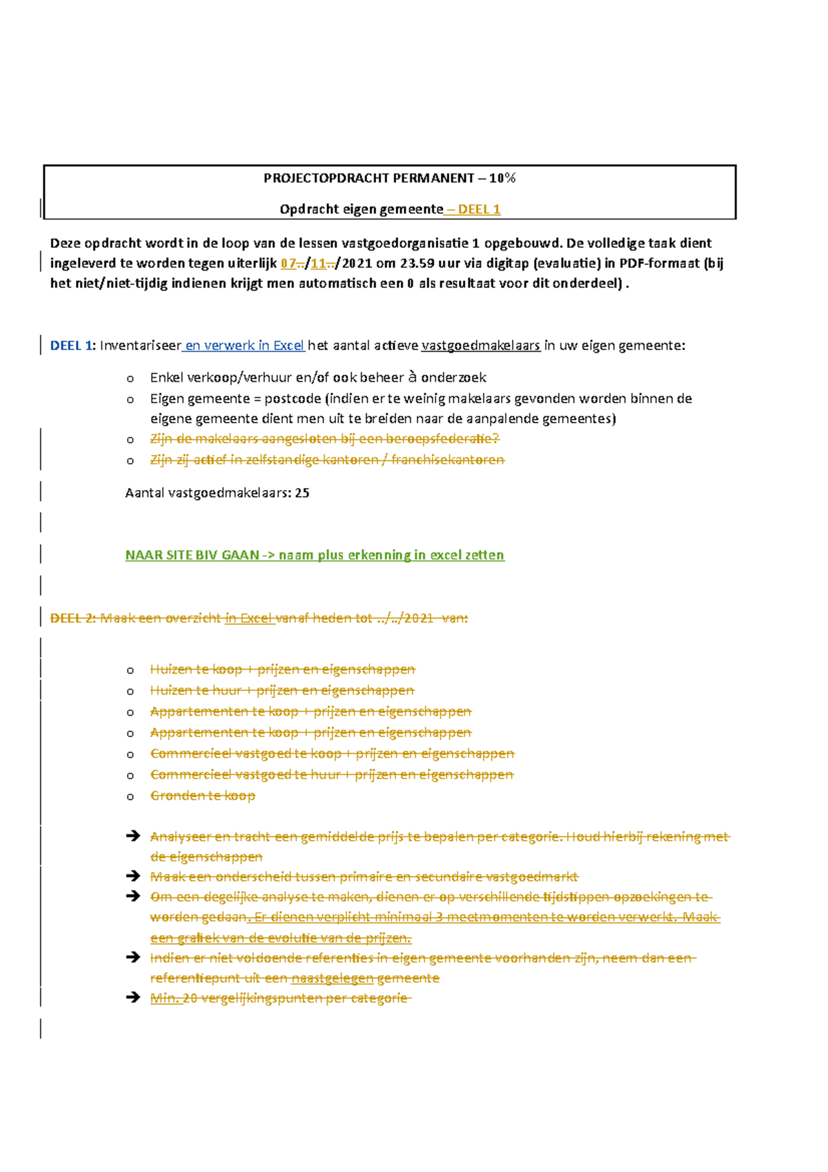 Opdracht uitleg - PROJECTOPDRACHT PERMANENT – 10% Opdracht eigen ...