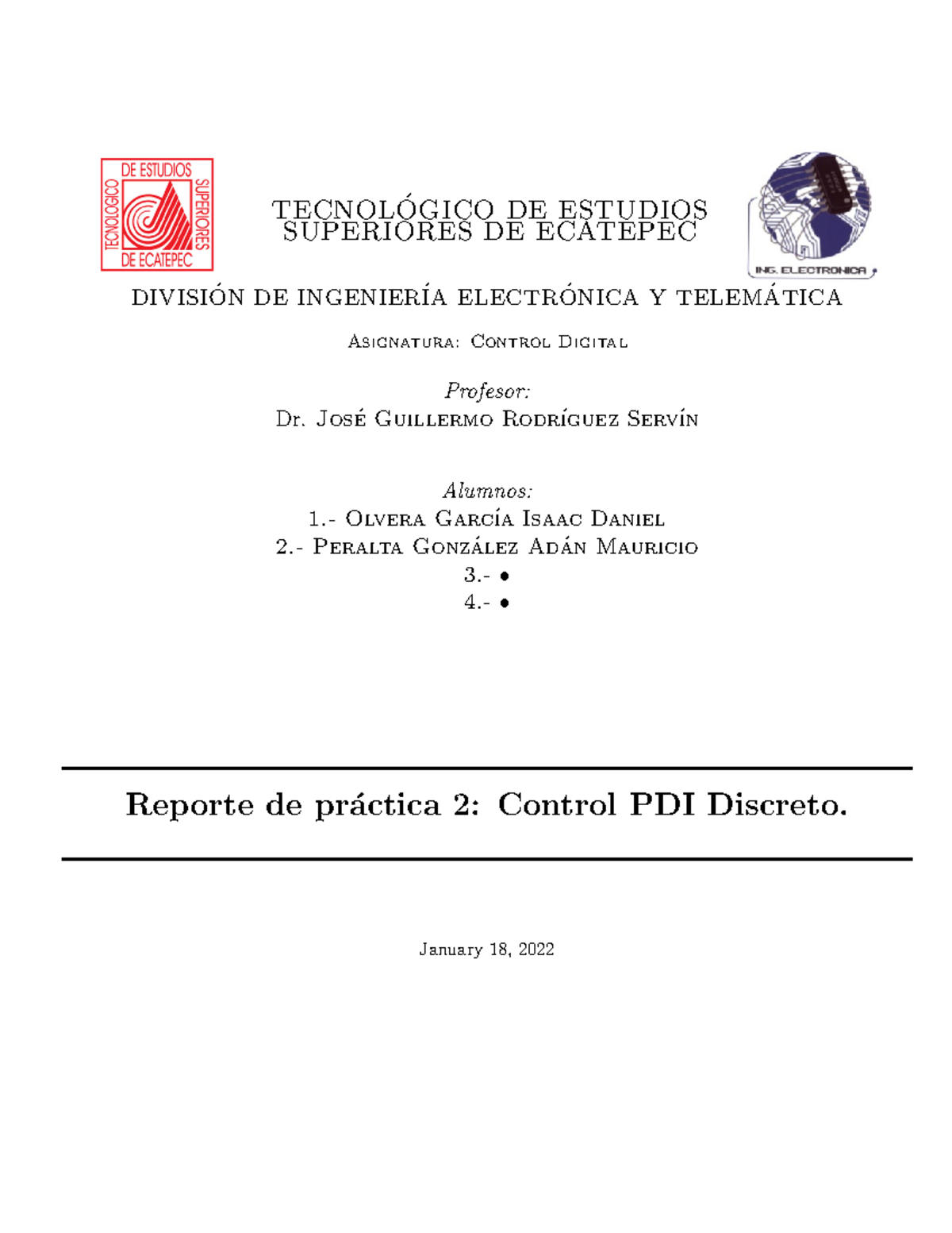 Práctica 2 - Control PID discreto - TECNOL ́OGICO DE ESTUDIOS SUPERIORES DE ECATEPEC DIVISI ́ON ...