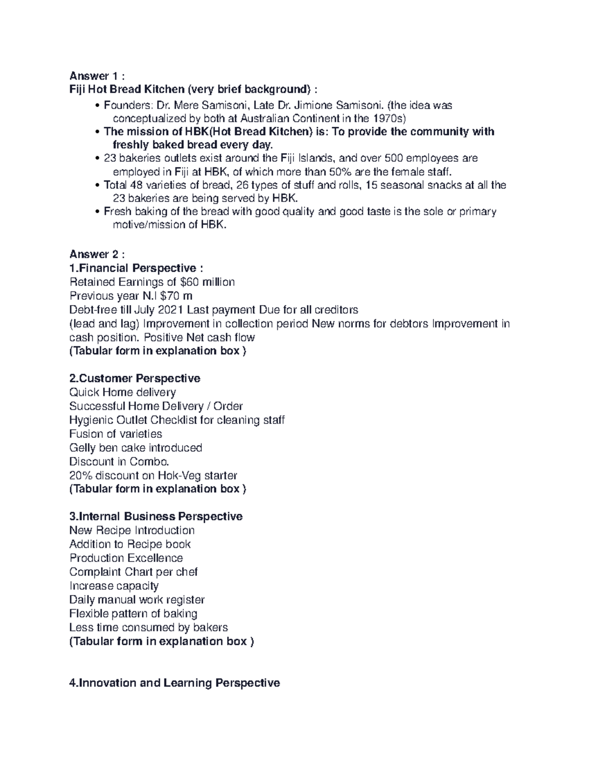 Assignment af201 balance scorecard - Answer 1 : Fiji Hot Bread Kitchen ...