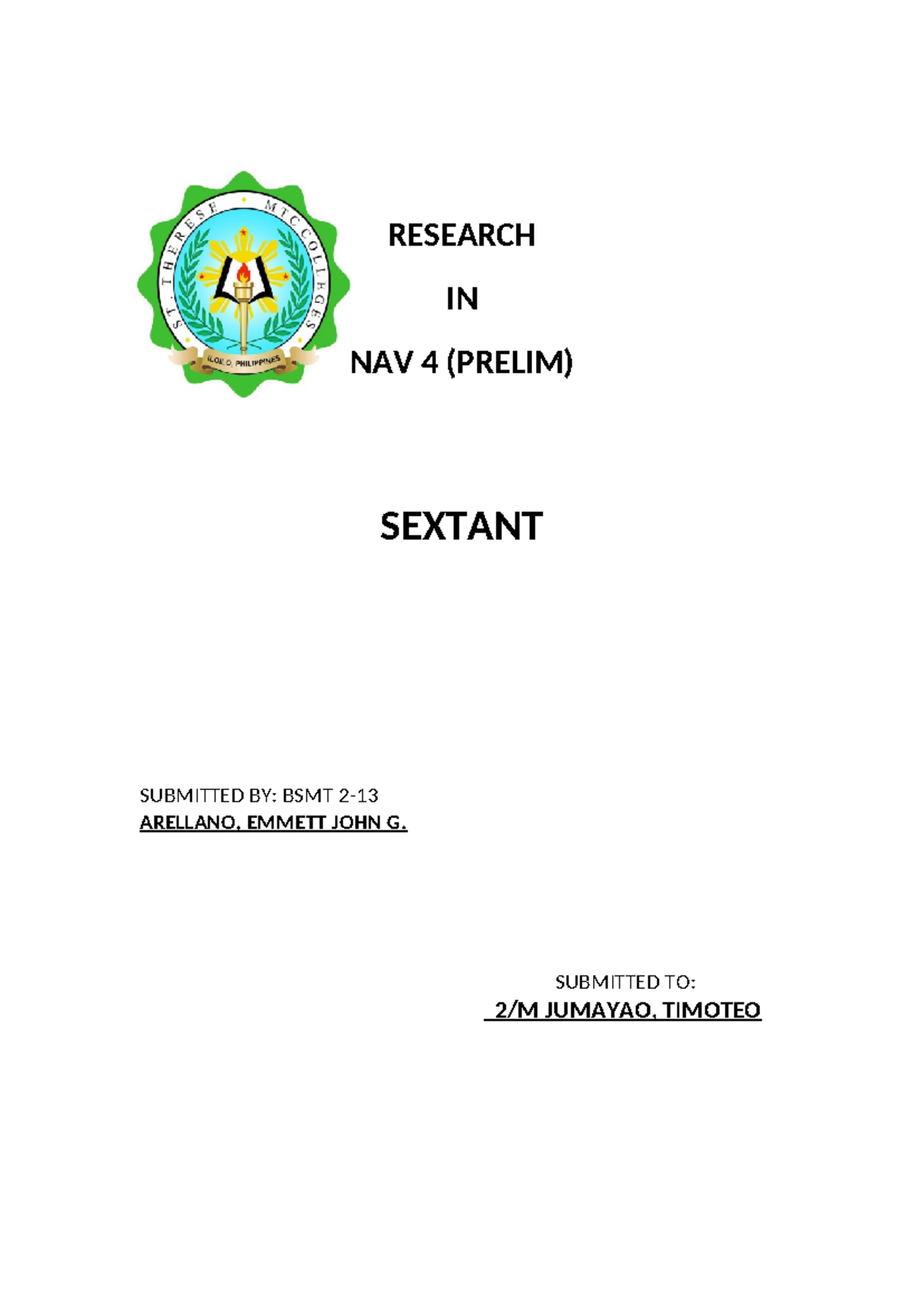 NAV 4 Prelim Arellano - study well - RESEARCH IN NAV 4 (PRELIM) SEXTANT ...