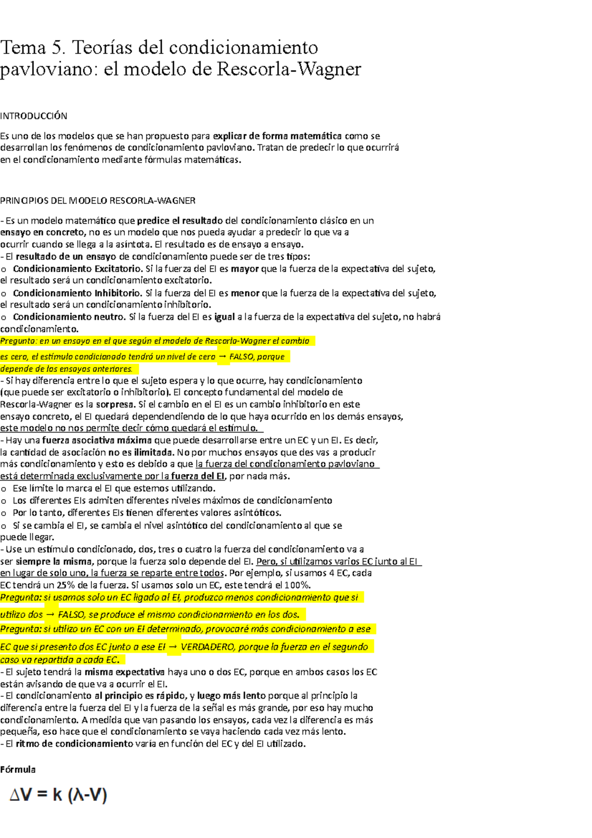 Tema 5. Teorías del condicionamiento pavloviano el modelo de Rescorla-Wagner - Tema 5. Teorías ...