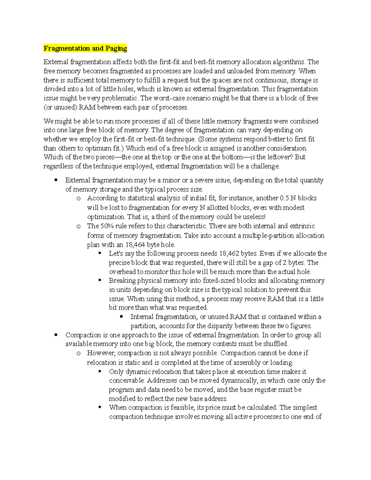 Fragmentation and Paging - Fragmentation and Paging External ...