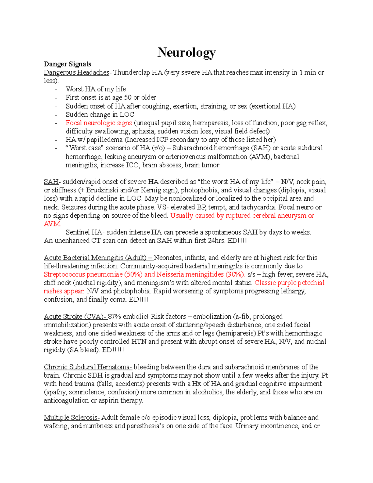 Neurology Family Health Test Exam Notes - NSG6440 - Studocu