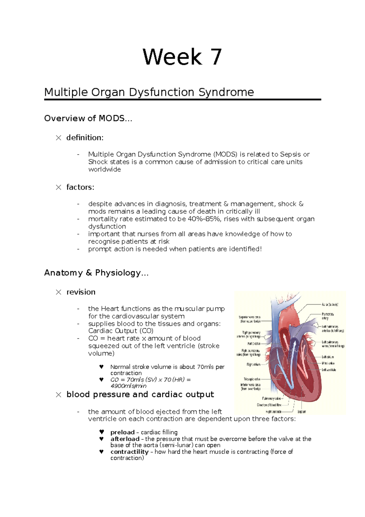 Nursing Care Notes wk 7 - multiple organ dysfunction syndrome - Week 7 ...