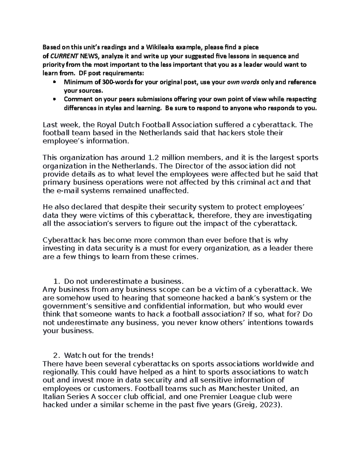 DF 1 Wikileaks examples - Based on this unit’s readings and a Wikileaks ...