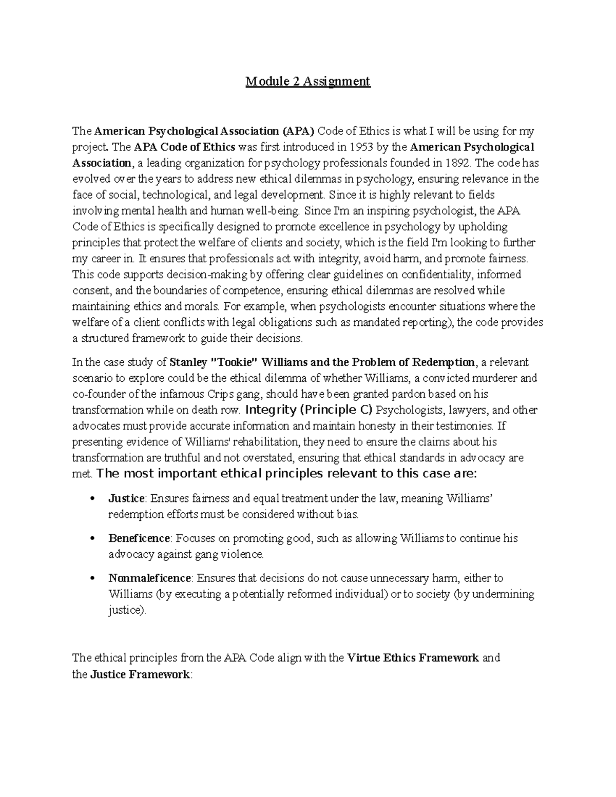 Module 2 Assignment Module 2 Assignment The American Psychological Association Apa Code Of