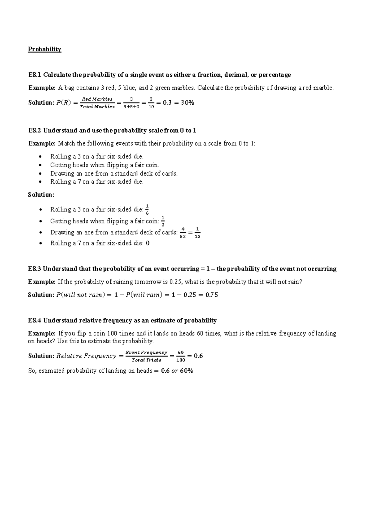 Probability Notes - Probability E8 Calculate the probability of a ...