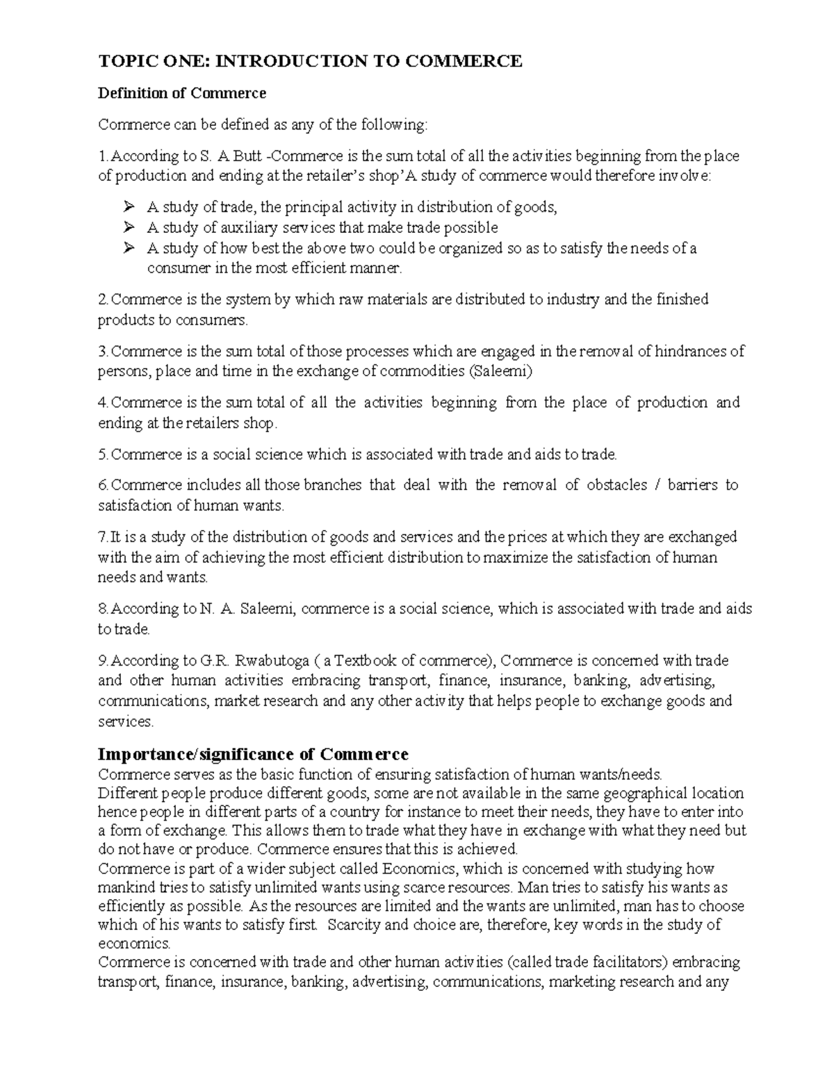 Commerce Notes - TOPIC ONE: INTRODUCTION TO COMMERCE Definition of ...