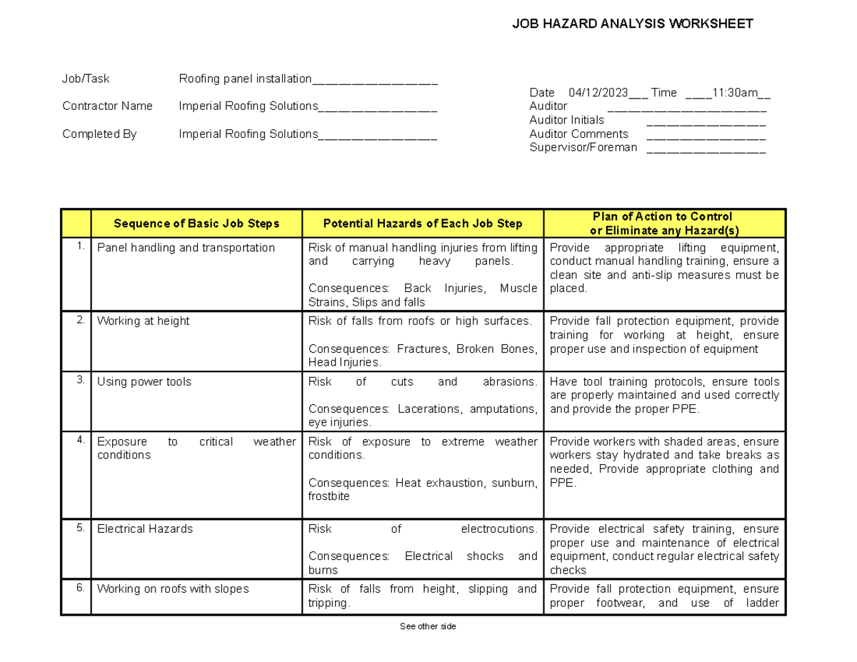 JHA Imperial Roofing Sysyem - Job/Task Roofing panel installation ...