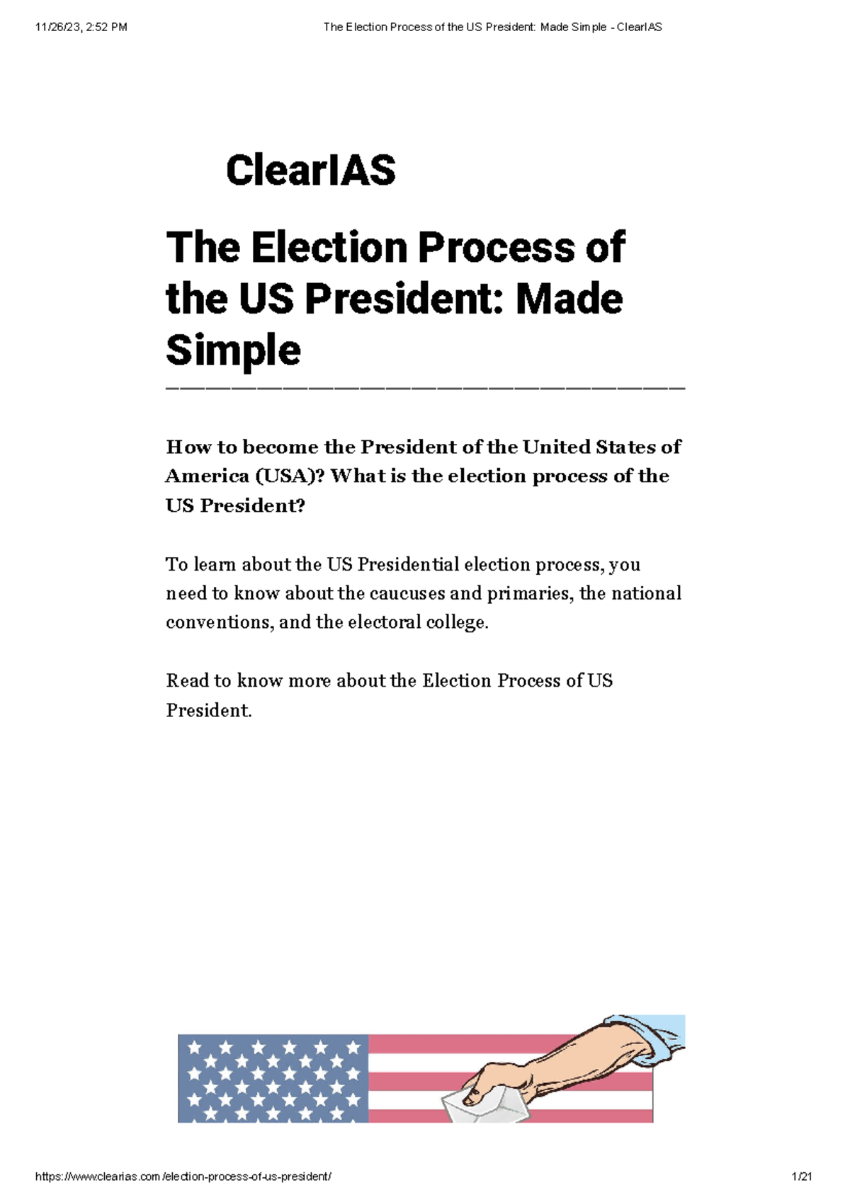 The Election Process of the US President Made Simple - Clear IAS ...