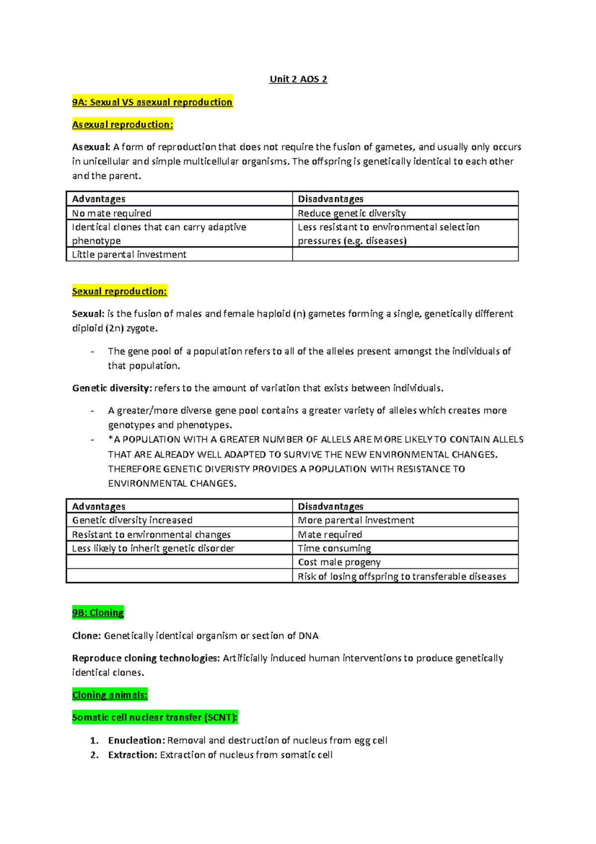 Unit 2 AOS 2 - UNIT 2 AOS2 BIOLOGY REVISION - Unit 2 AOS 2 9A: Sexual ...