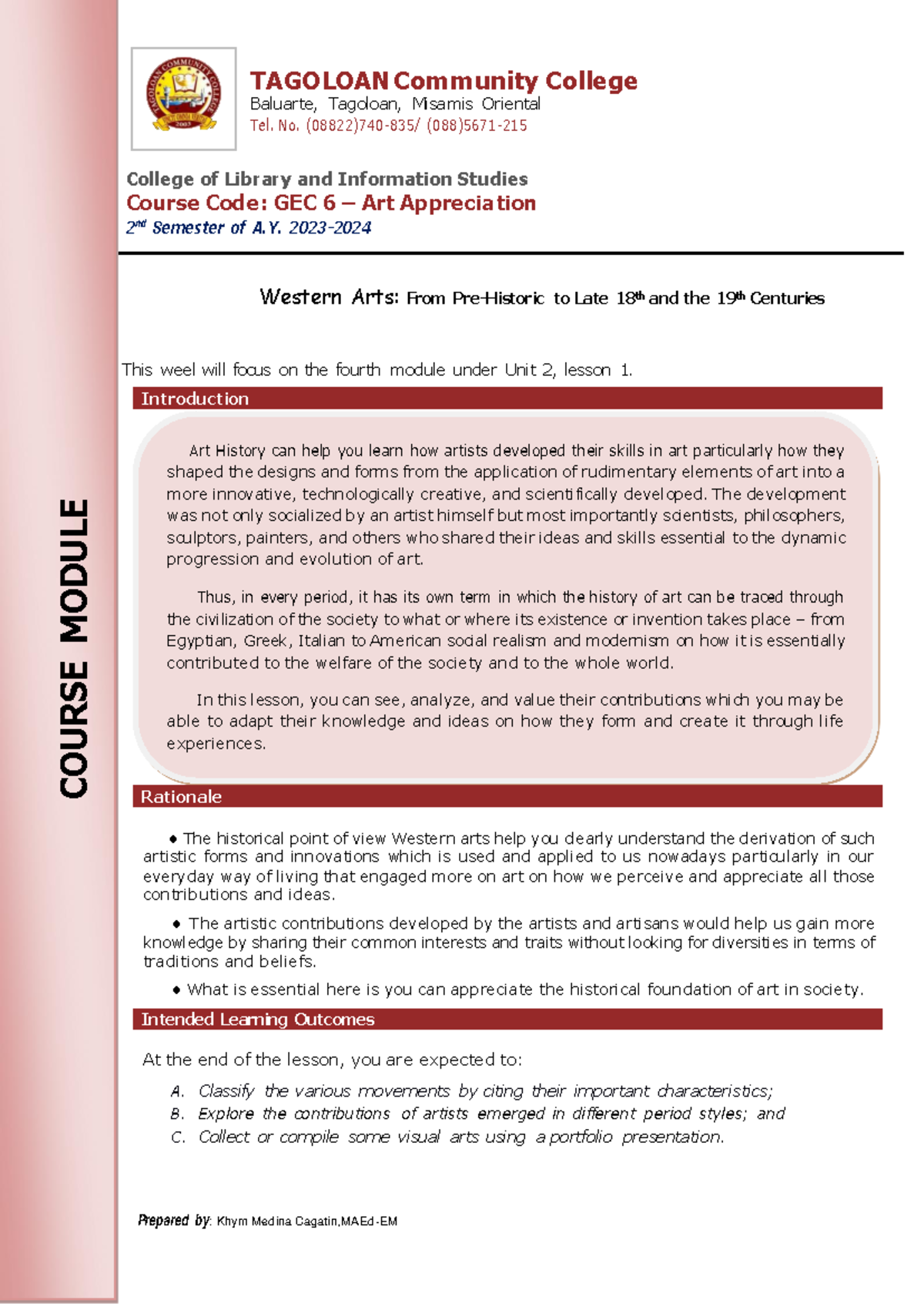 BLIS art appreciation - TAGOLOAN Community College Baluarte, Tagoloan ...