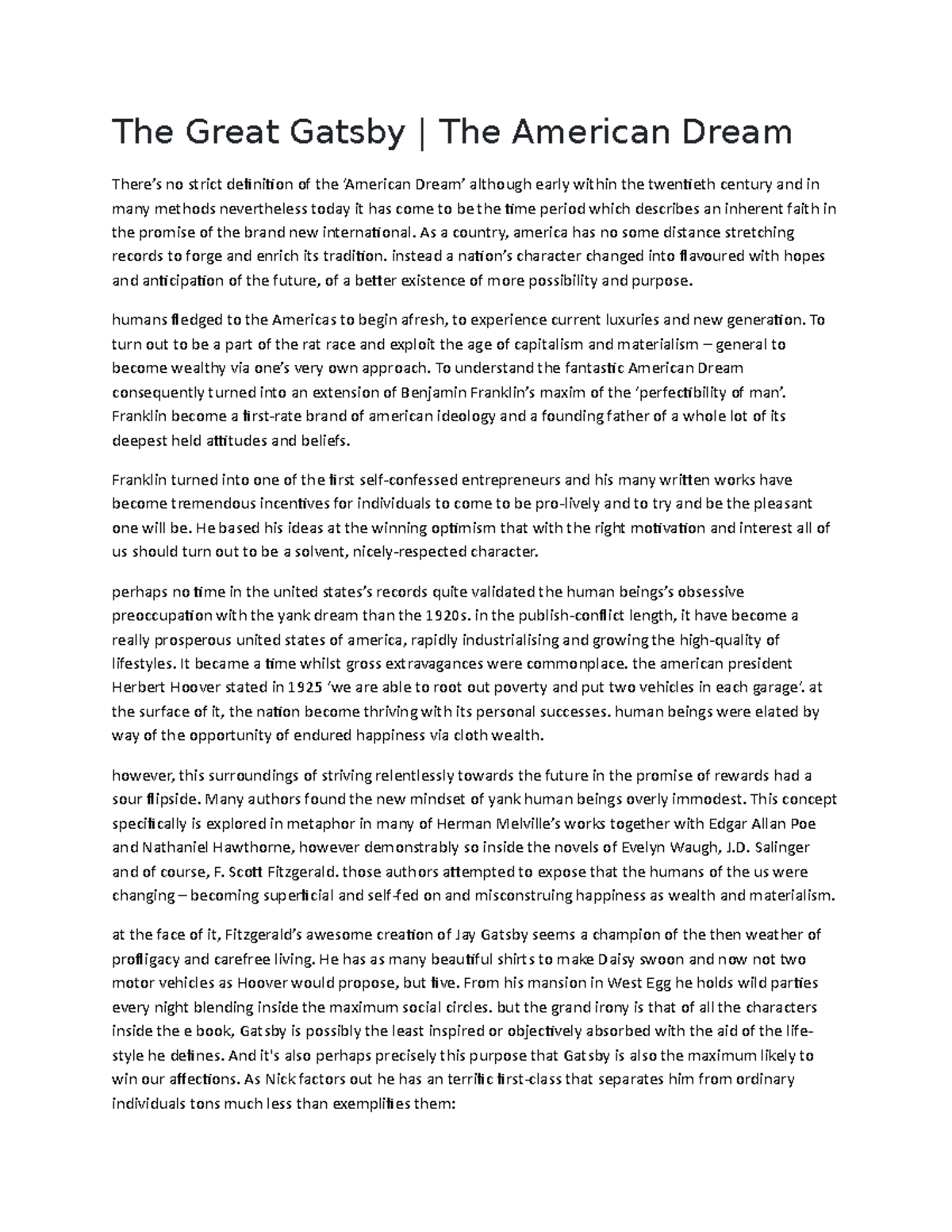 The Great Gatsby The American Dream - The Great Gatsby | The American ...