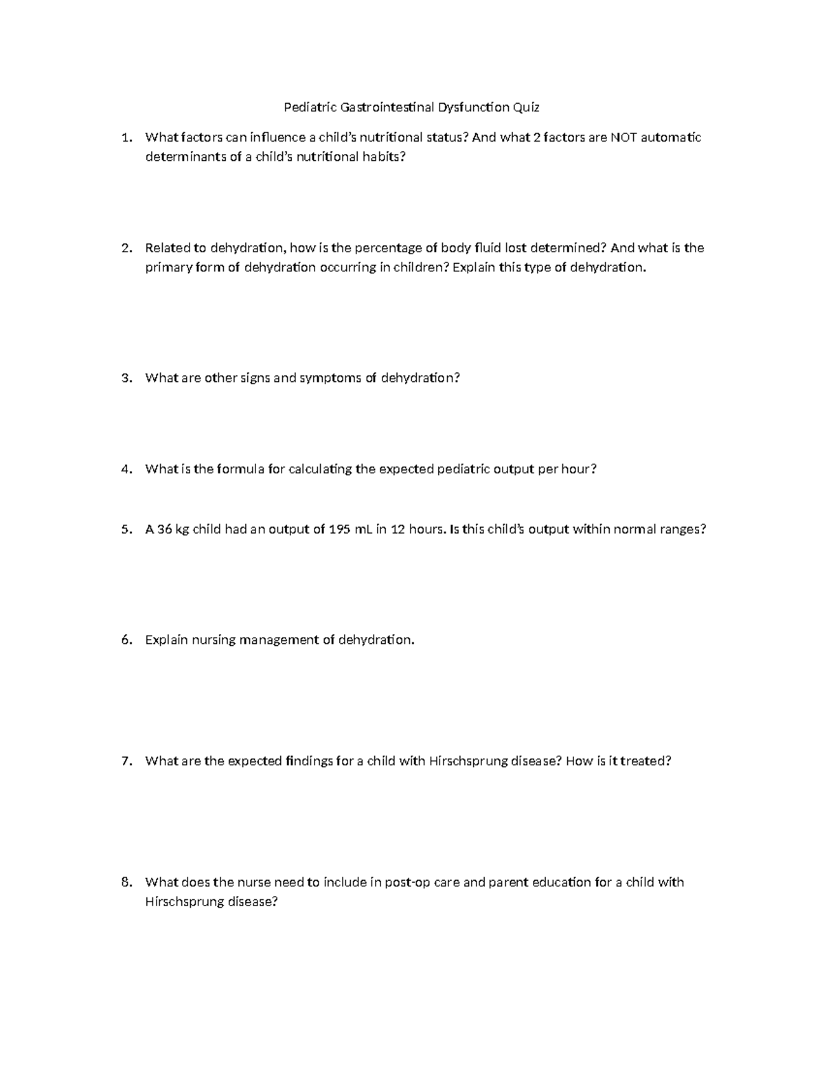 GI quiz-1 - GI Quiz - Pediatric Gastrointestinal Dysfunction Quiz What ...