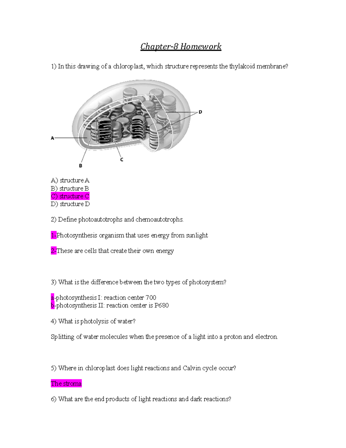 Homework on chapter-8(Bio-101)N - Chapter-8 Homework In this drawing of ...