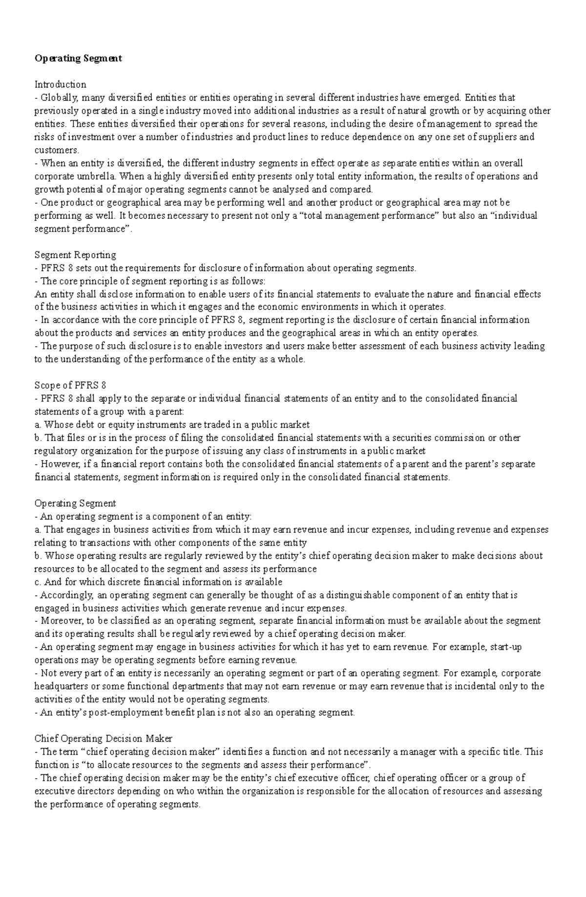 Operating Segment - Notes - Operating Segment Introduction Globally ...