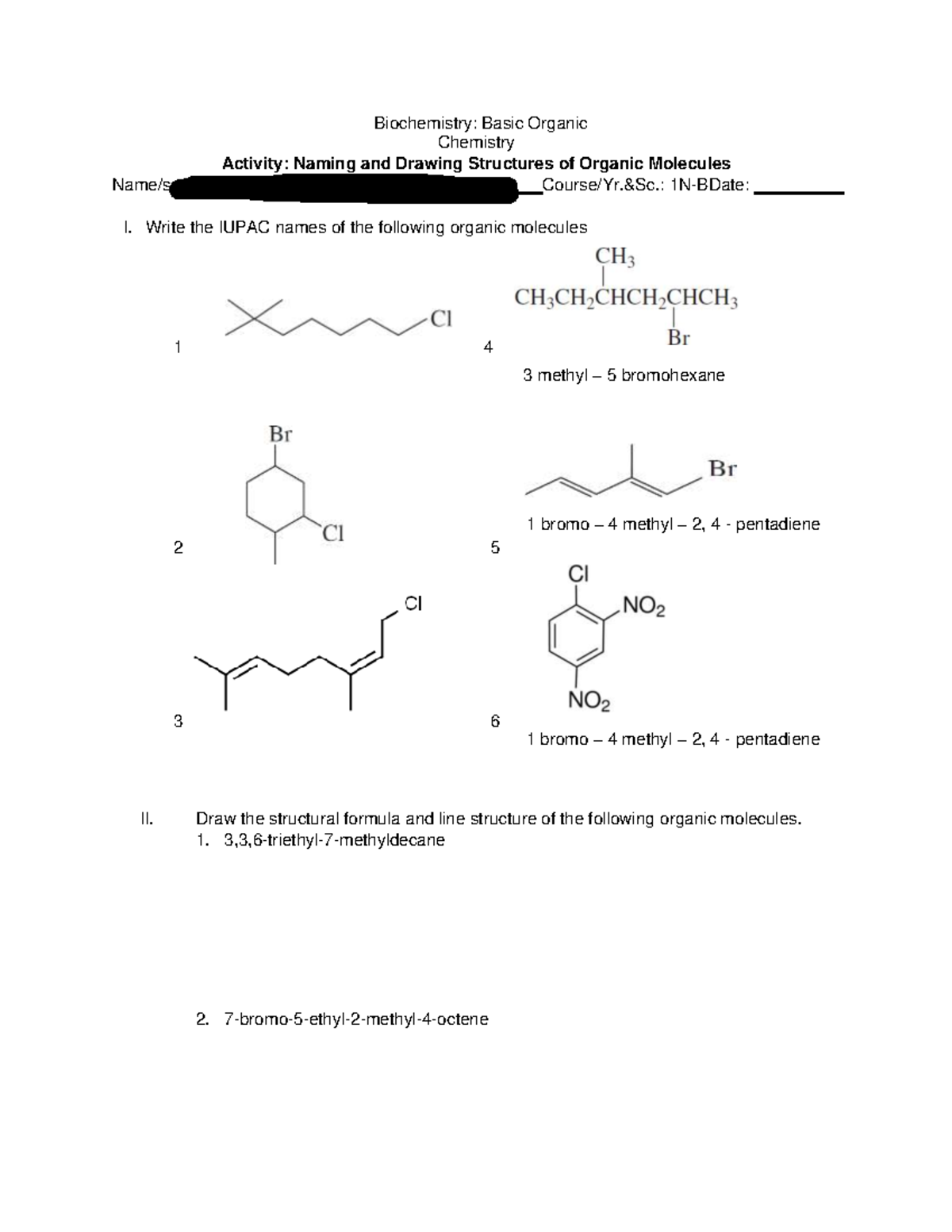 Act.1 Naming and Drawing Structures of Organic Molecules - Biochemistry ...