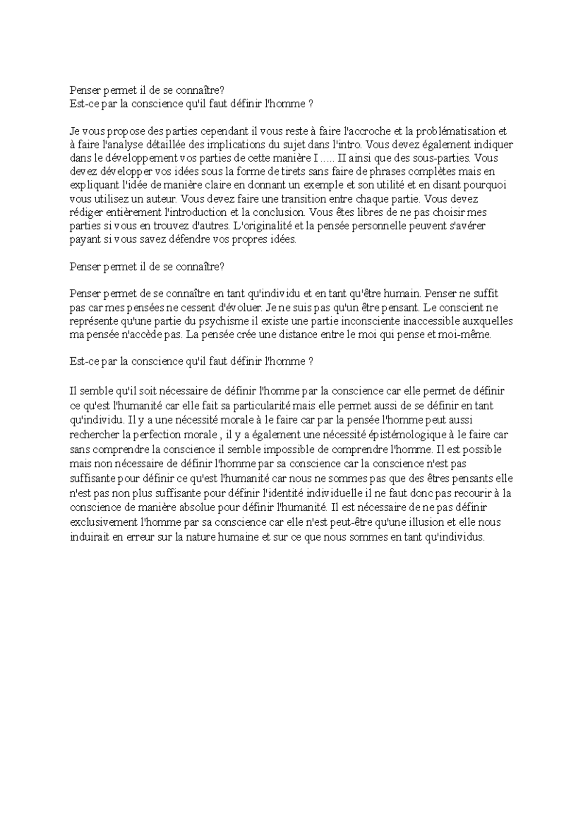 Penser permet il de se connaître - Penser permet il de se connaître ...