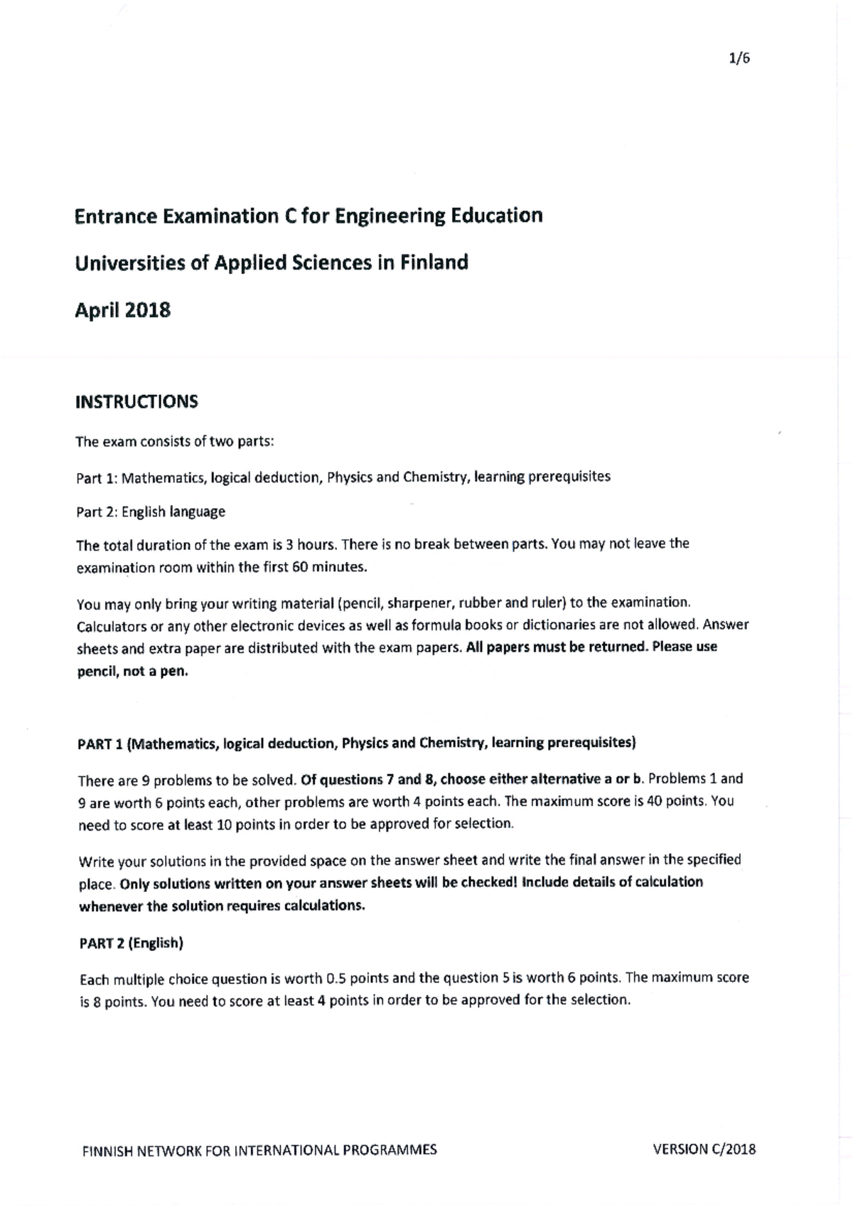 Sample Entrance exam Questions 2018 in field of Technology - Logging ...