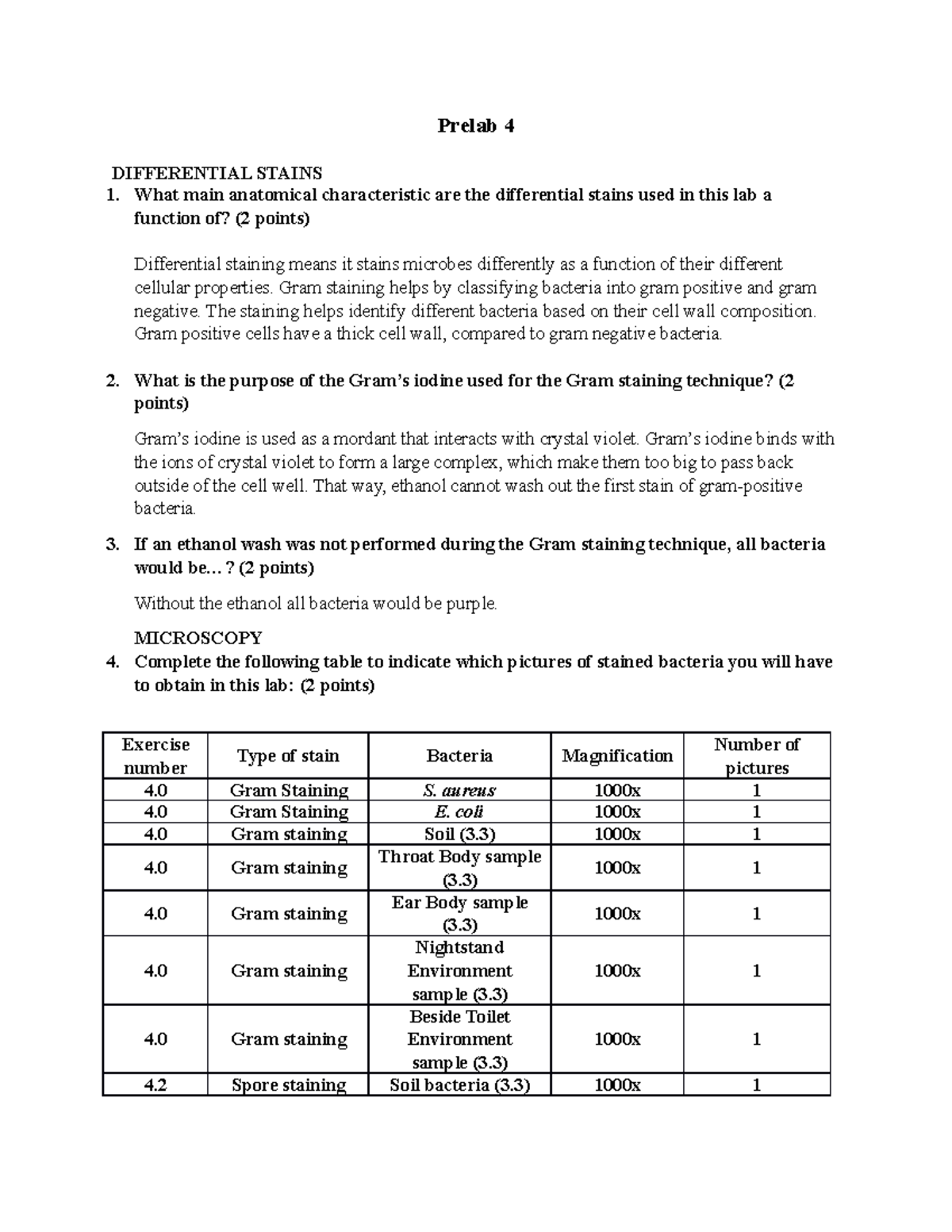 Prelab 4 - Prelab 4 DIFFERENTIAL STAINS What main anatomical characteristic are the differential ...