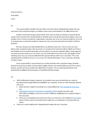 D007 Task 2 - Objective Assessment for Task 2 example. - Cheyanne Beard ...