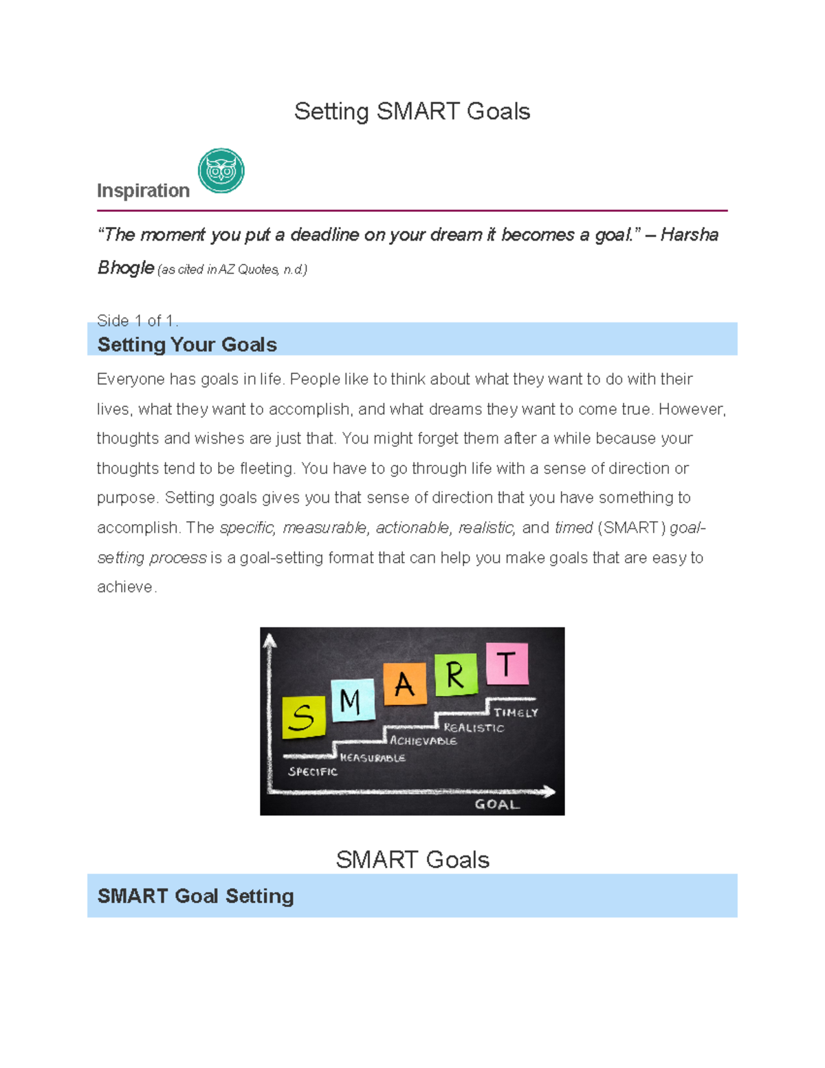 Unit 3 (21) - Soft skills - Setting SMART Goals Inspiration “The moment ...