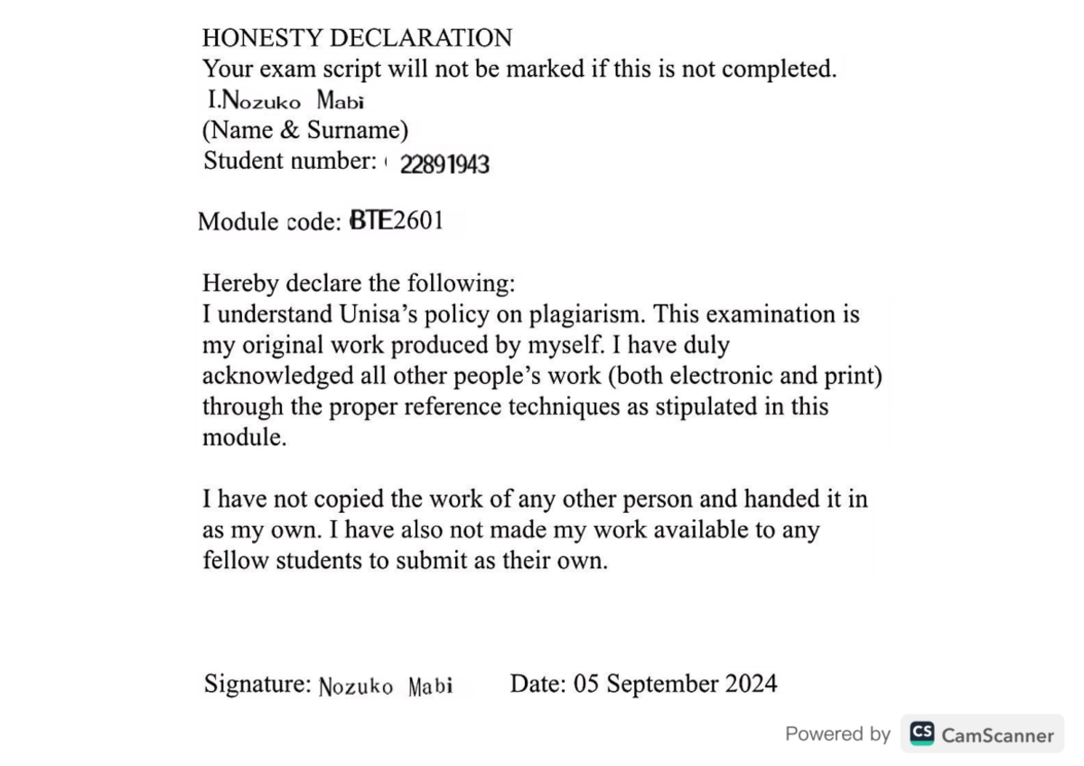 Classroom integration - HONESTY DECLARATION Your exam script will not ...