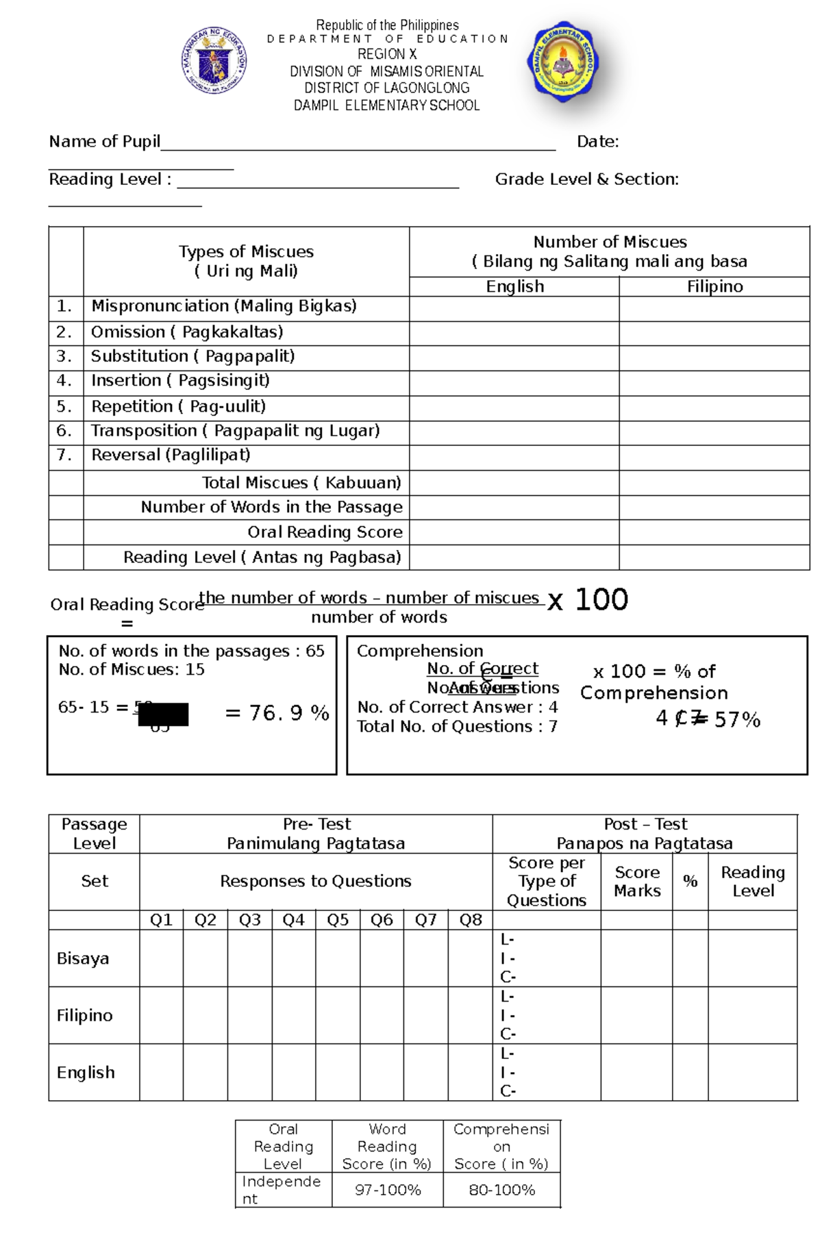 Grade 4 6 PHIL - form - Name of Pupil ...