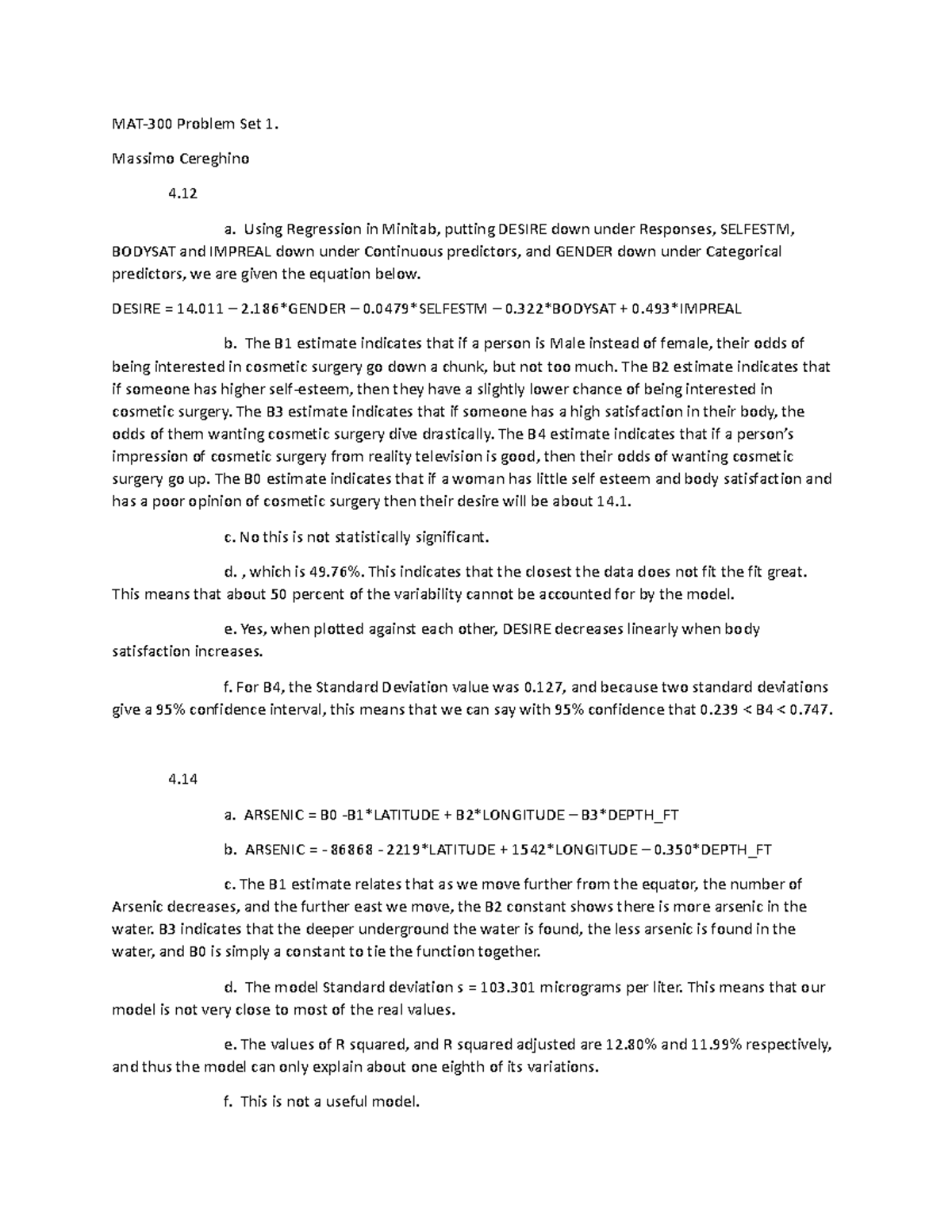 PS1 - Help - MAT-300 Problem Set 1. Massimo Cereghino 4. a. Using ...