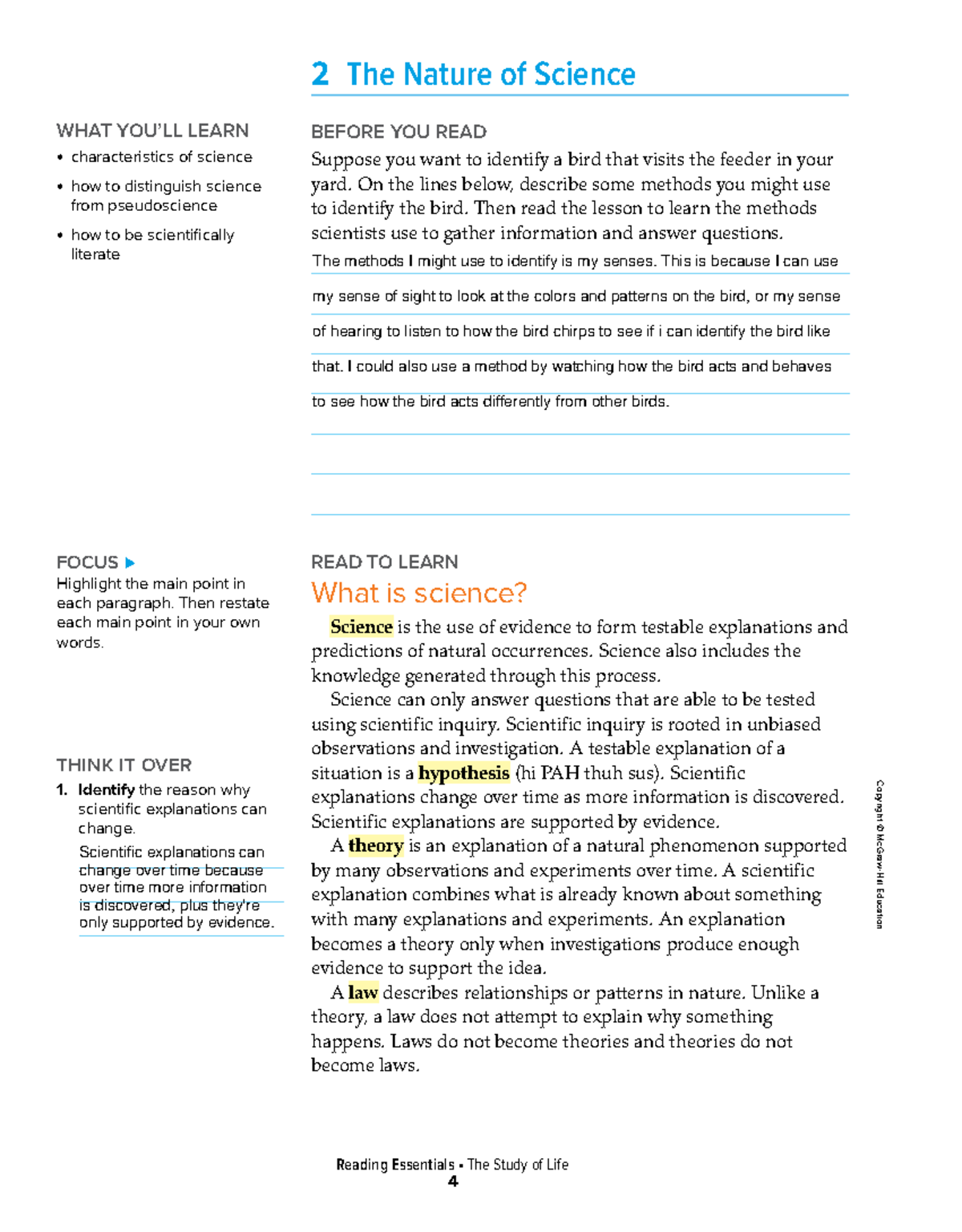 The Nature of Science - Copyright © McGraw-Hill Education Reading ...