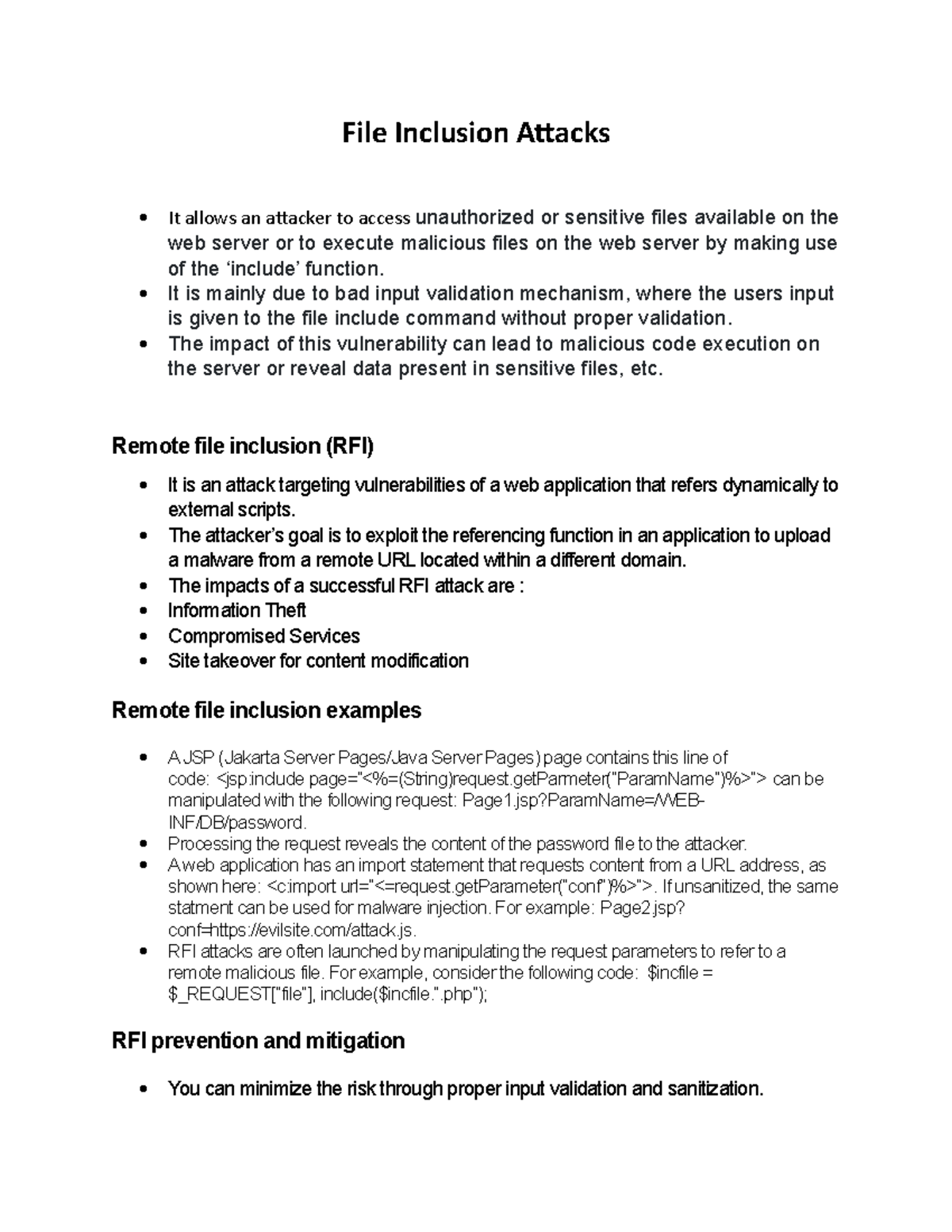 File Inclusion Attacks - It is mainly due to bad input validation ...