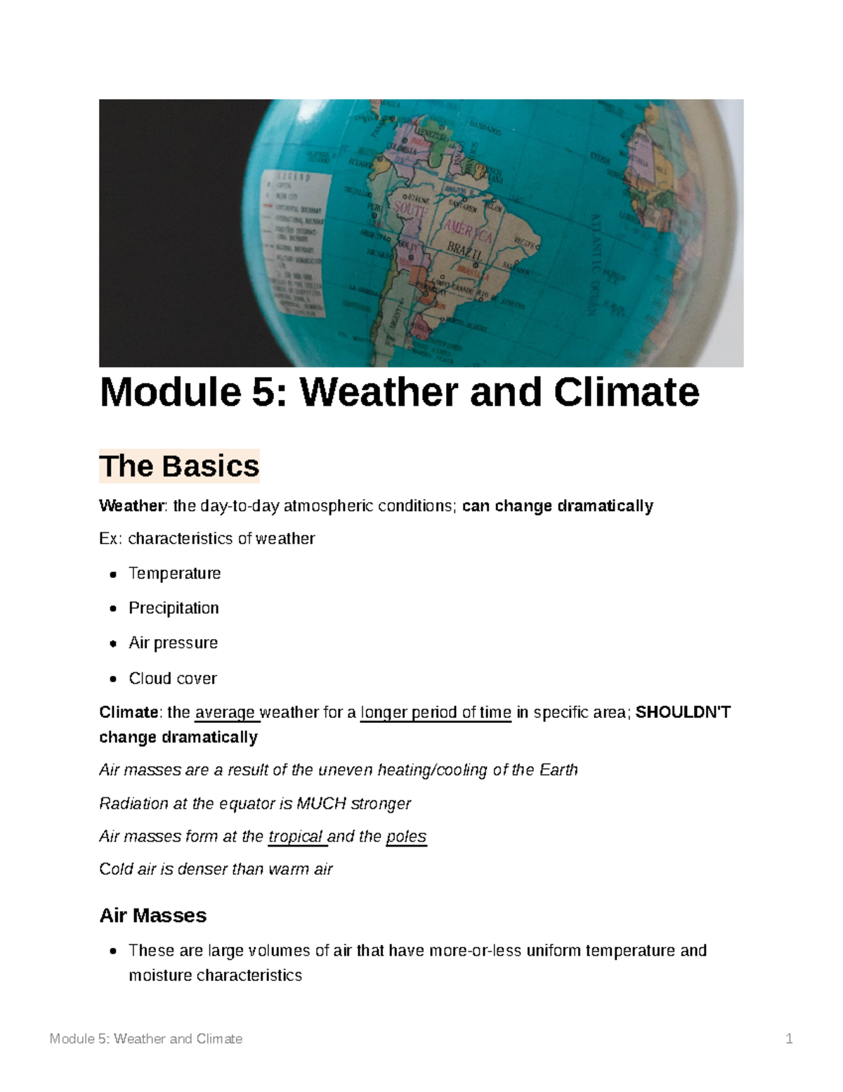 Module 5 - Weather and Climate - Module 5: Weather and Climate The ...