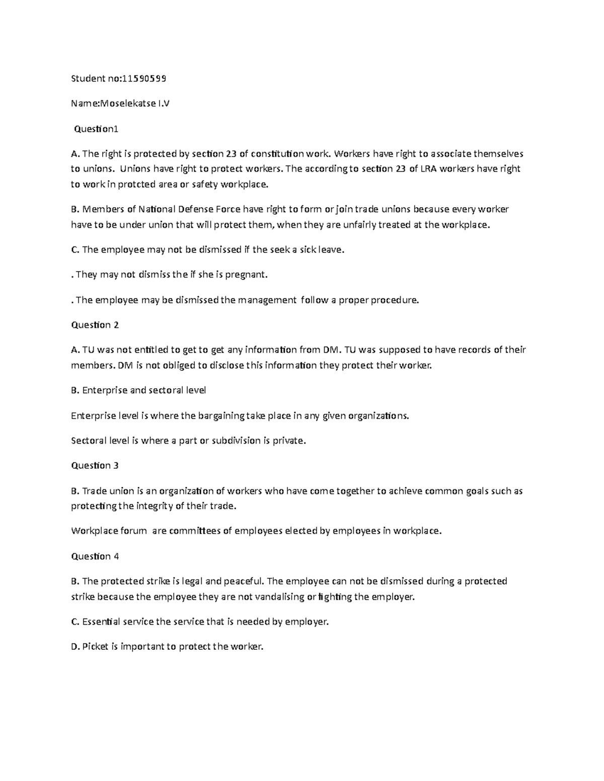 Student no 1159-WPS Office - Student no: Name:Moselekatse I Question A ...