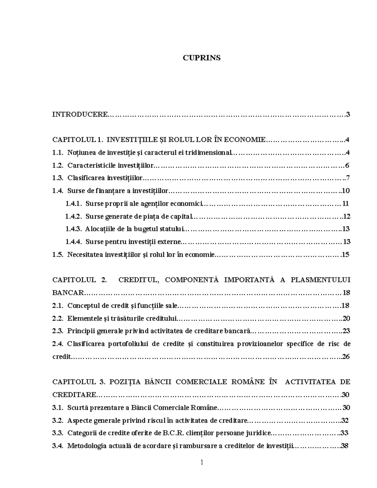 Finantarea Unui Proiect de Investitii - CUPRINS - Studocu