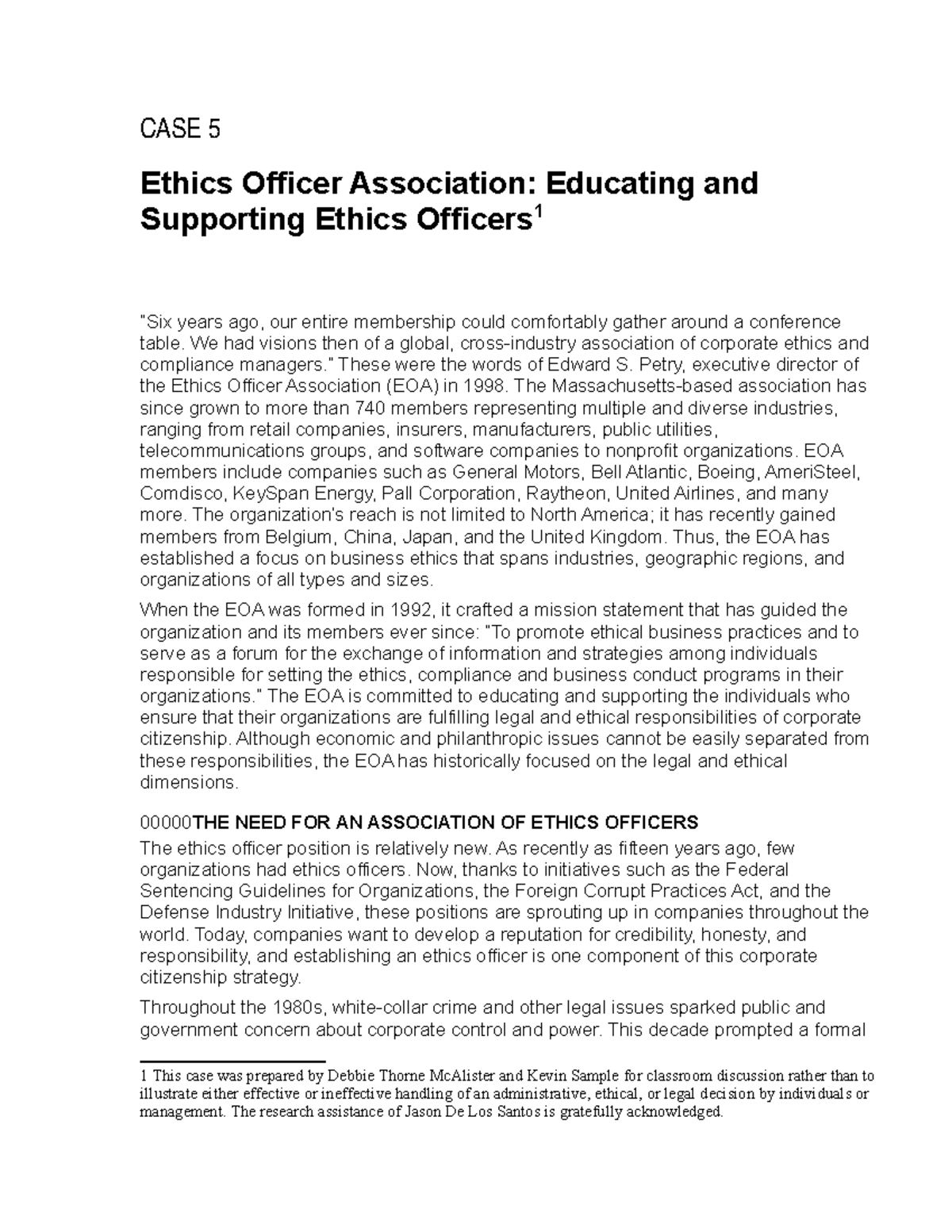 Case5-Ethics Officer Association Educating and Supporting Ethics ...