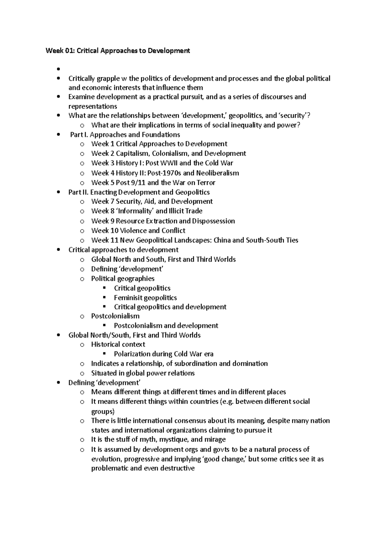 Week 01 - Critical Approaches to Development - Week 01: Critical ...