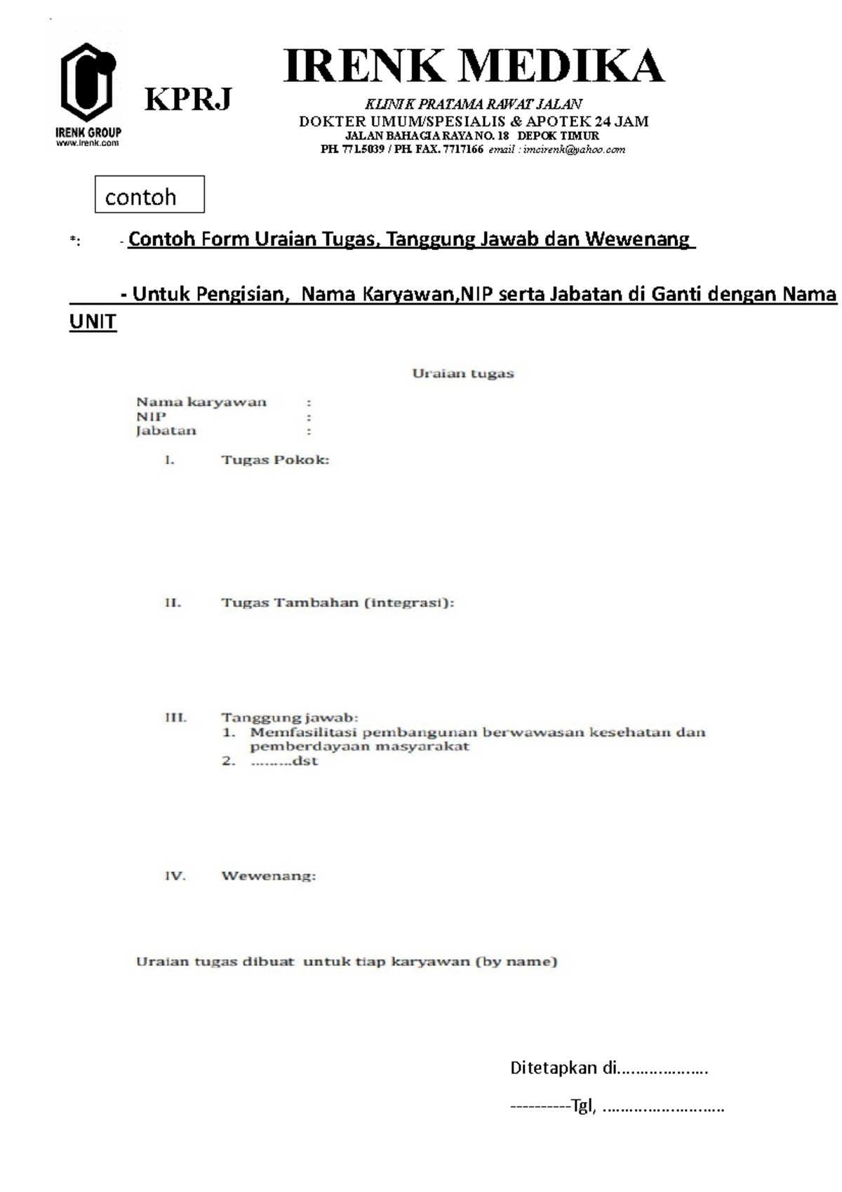 02. Contoh Uraian Tugas dan Kewenangan - kompetensi-Unit - KPRJ KLINIK ...