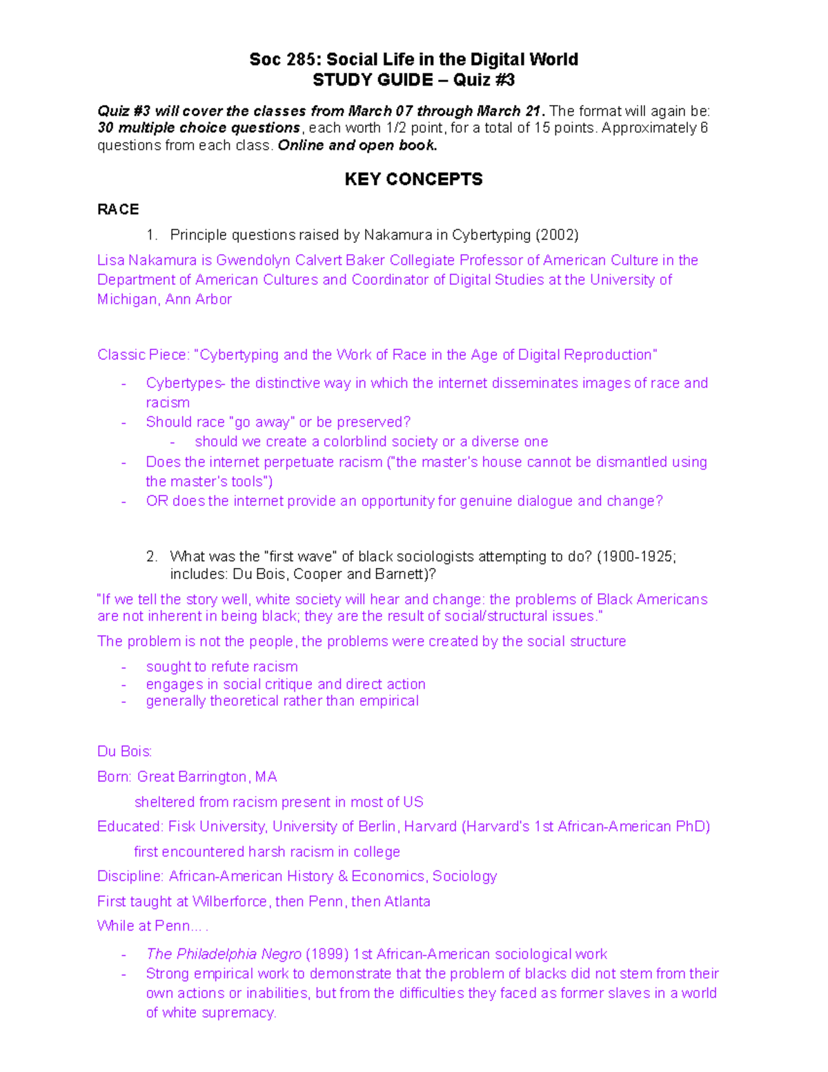 Quiz3Study Guide 23 - Soc 285: Social Life in the Digital World STUDY ...