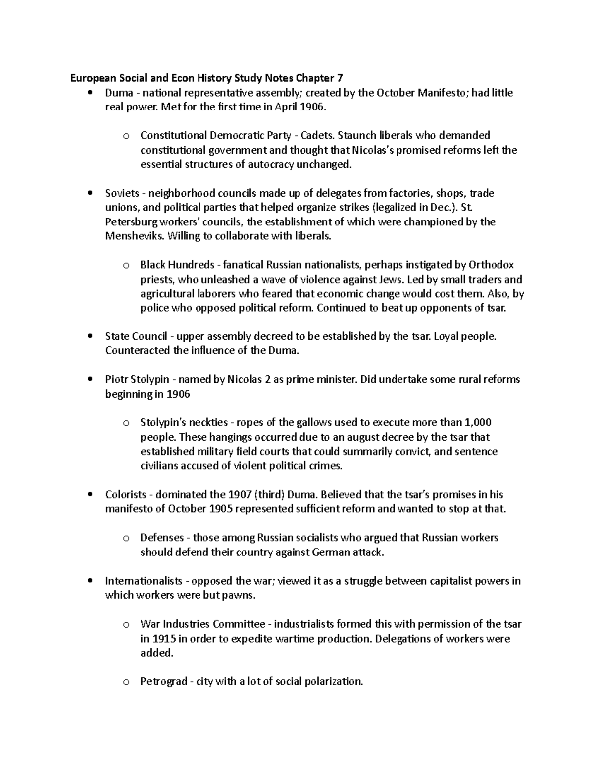 European Social and Econ History Study Notes Chapter 7 - Met for the ...
