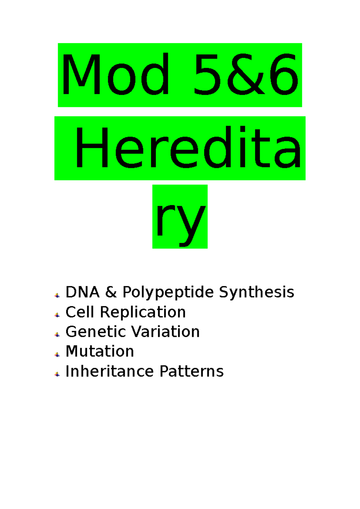 Biology Module 5 & 6 - Heriditary and Reproduction - Mod 5& Heredita ry ...