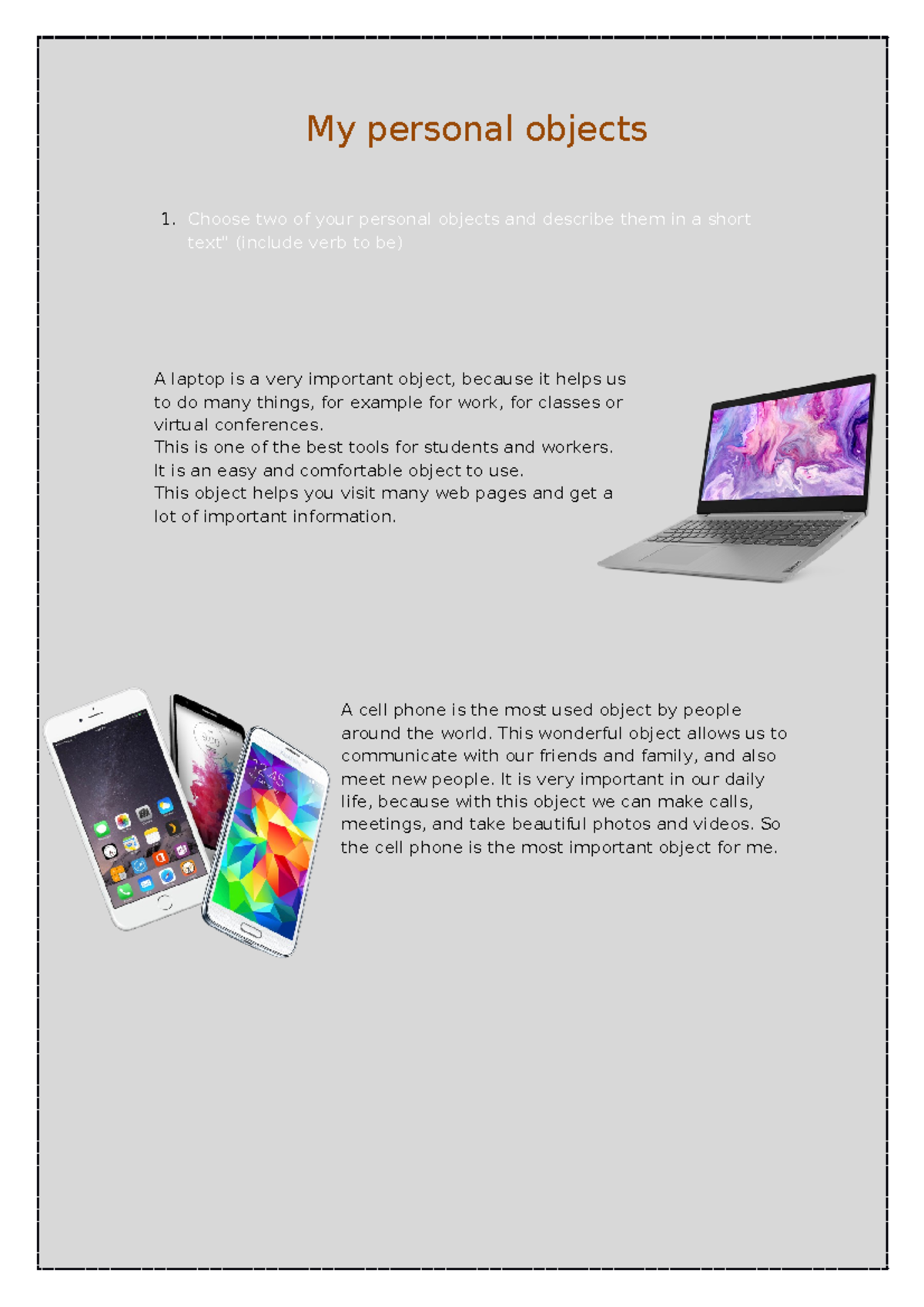 My personal objects - My personal objects Choose two of your personal ...