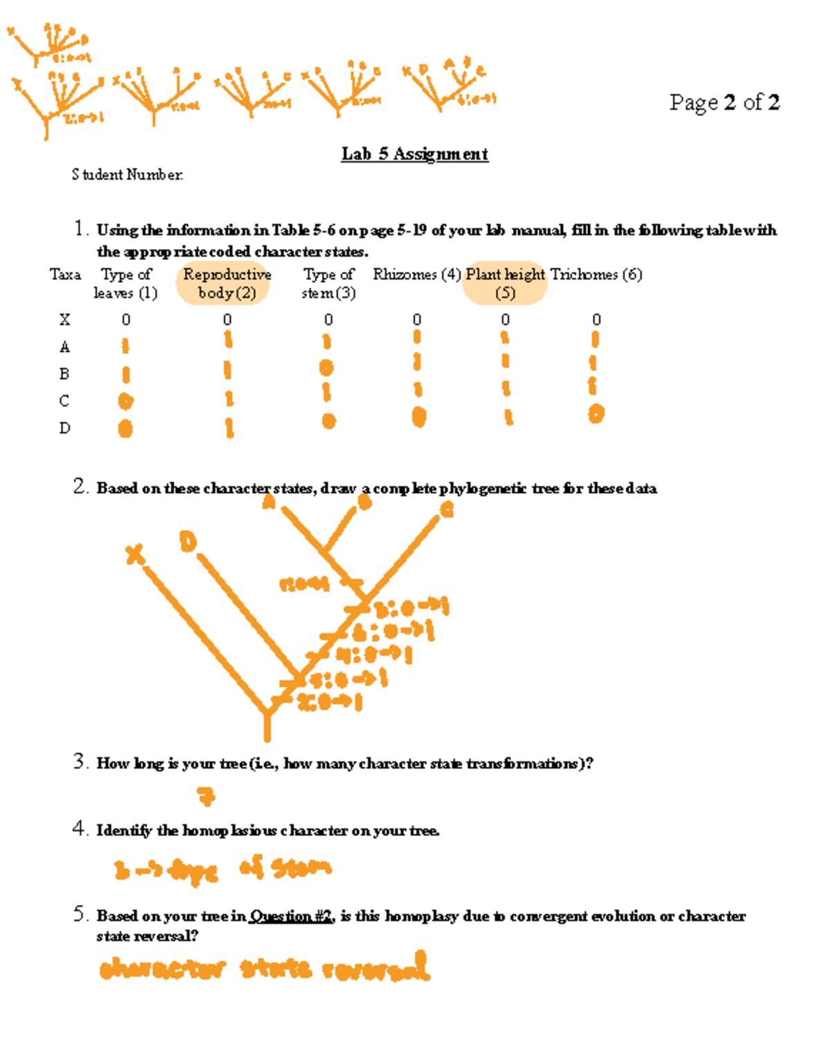 Lab5Assignment BIO120F2021 - Page 2 of 2 Lab 5 Assignment Student Number: 1. Using the ...