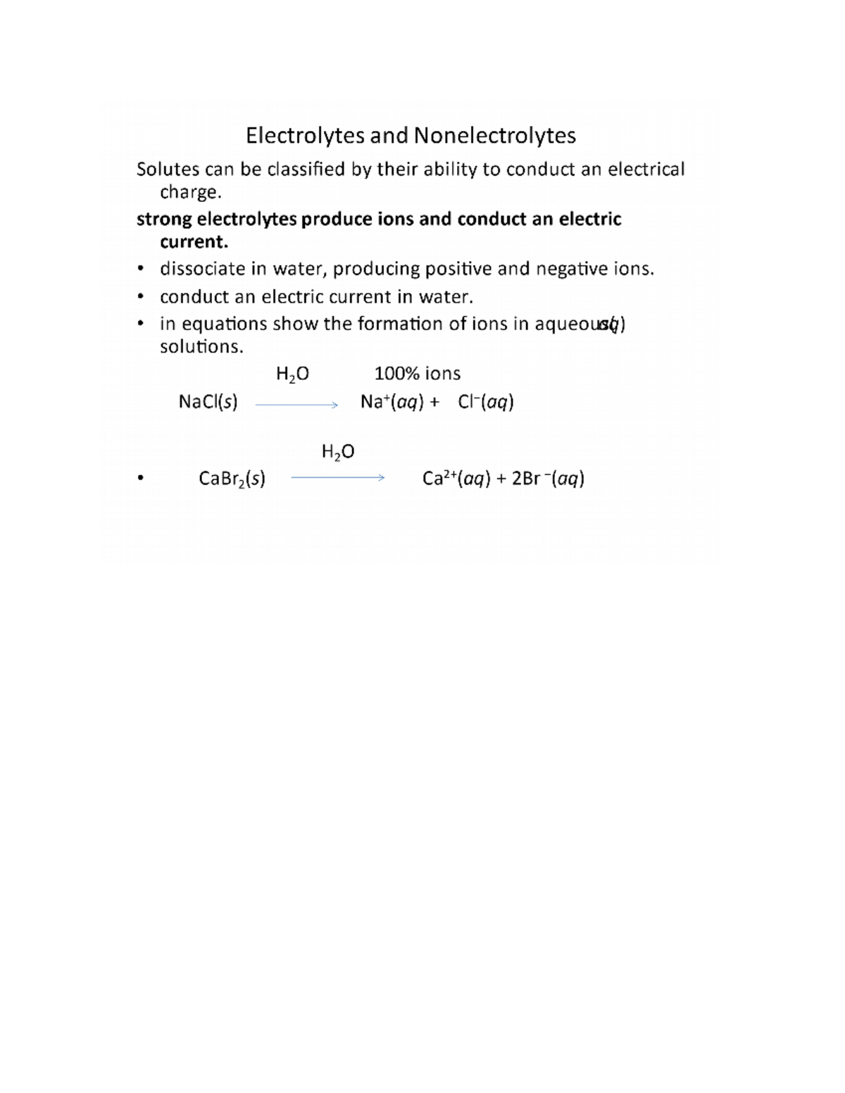 Ch.12-Electrolytes and Nonelectrolytes - CHM 1020C - Studocu