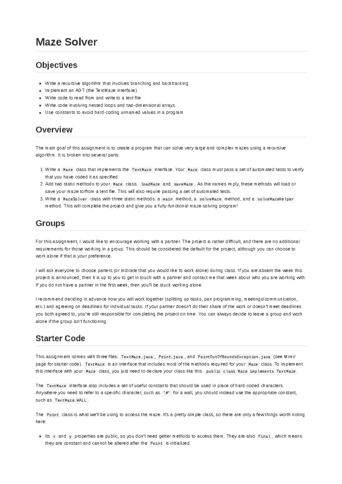 Maze Solver - Maze Solver Objectives Write a recursive algorithm that involves branching and ...