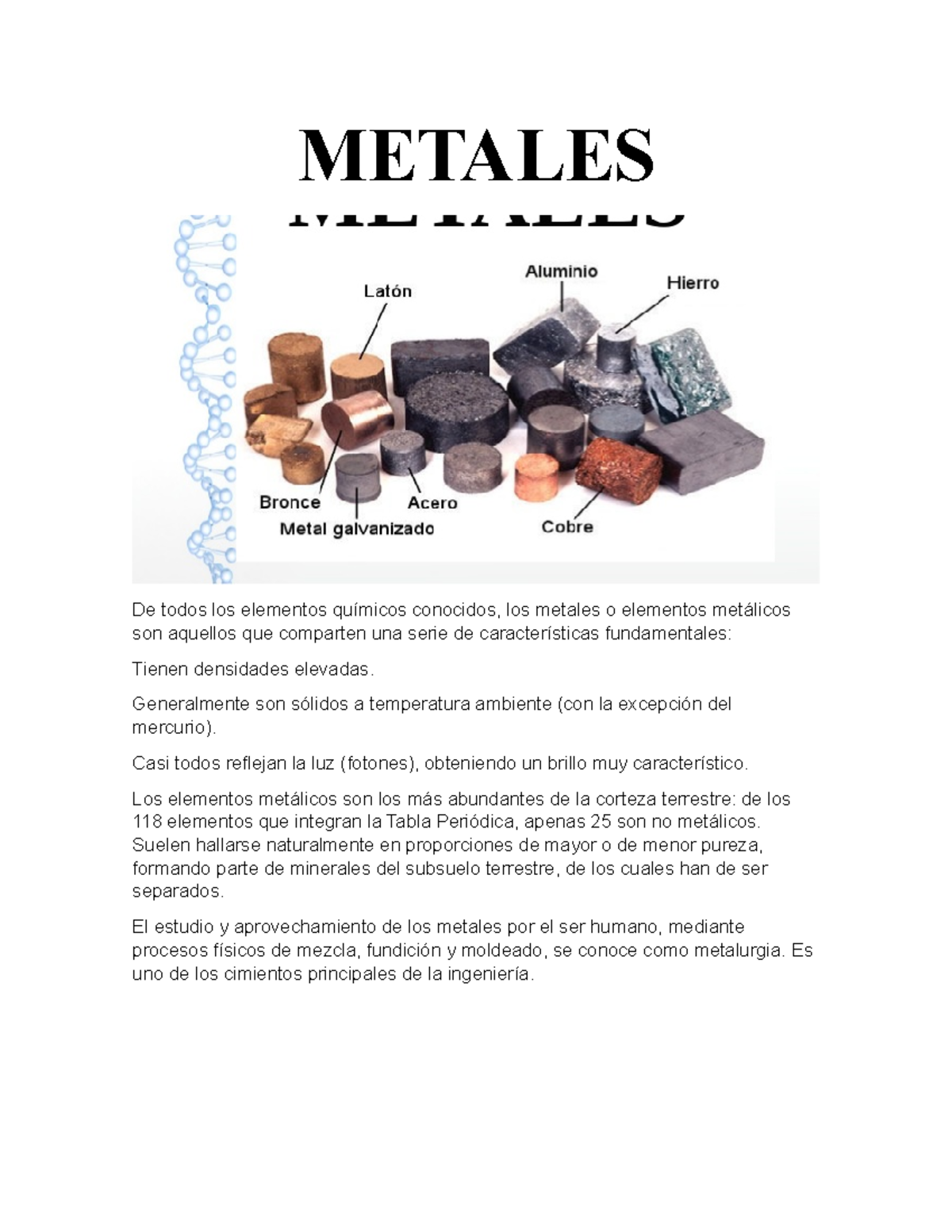 Metales - Apuntes 2 - METALES De todos los elementos químicos conocidos ...