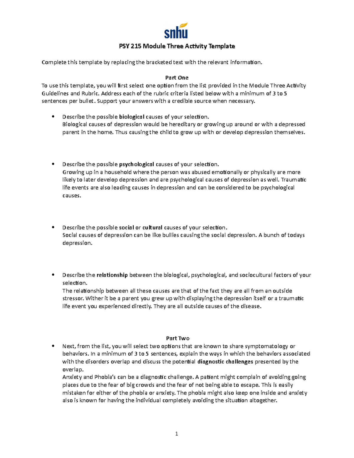 PSY 215 Module Three Activity Template - PSY 215 Module Three Activity ...